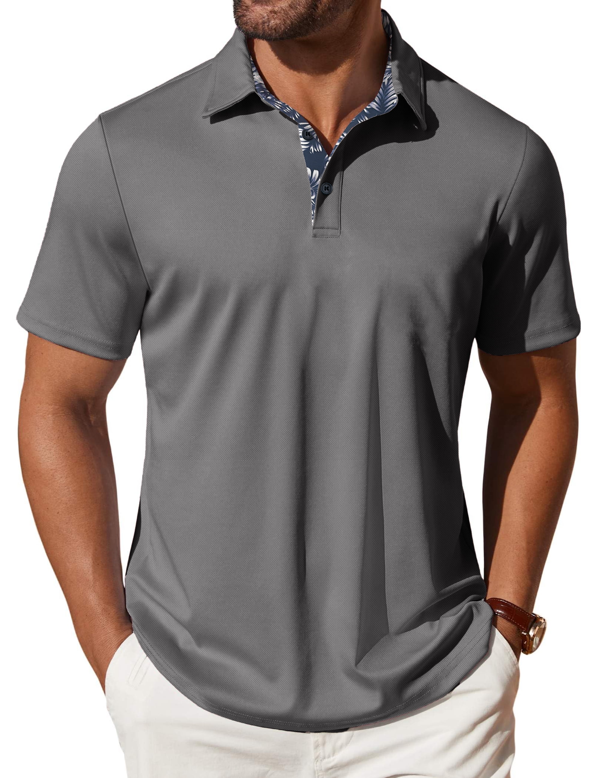 Thrilos Men's Short Sleeve Dry Fit Polo Shirts, Printed Collar Casual ...