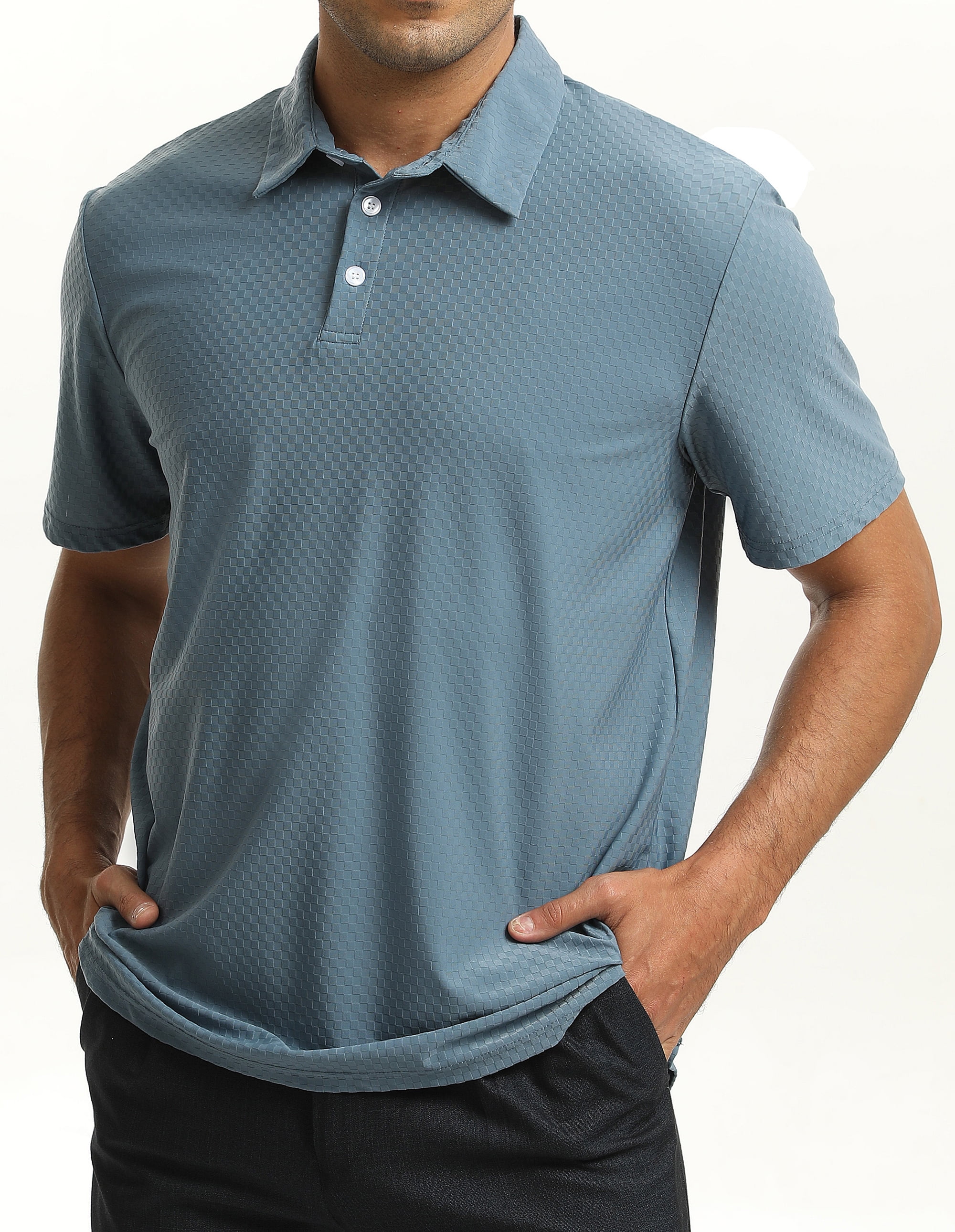 Thrilos Quick Dry Polo Shirts for Men Square Jacquard Short Sleeve ...