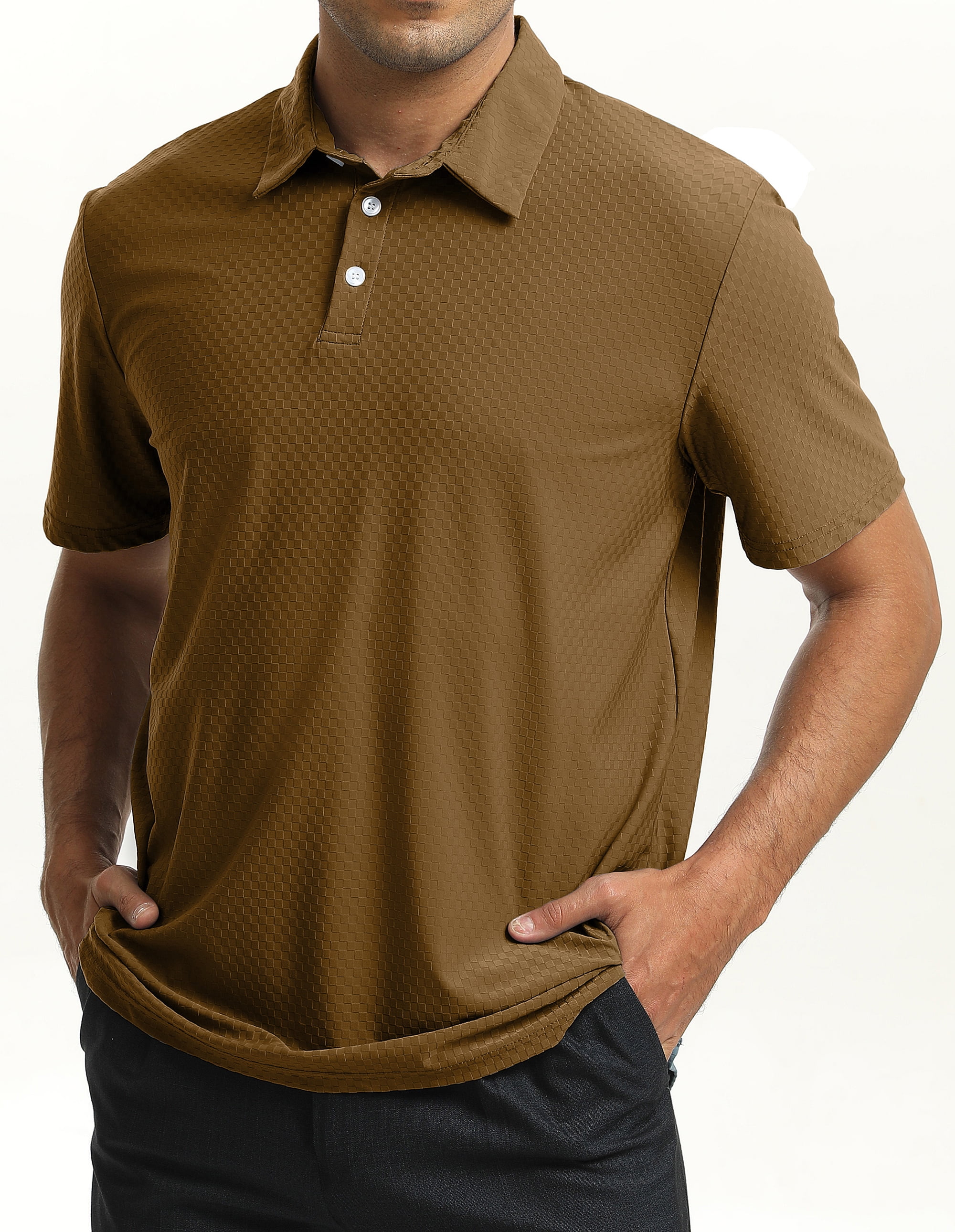 Thrilos Quick Dry Polo Shirts for Men Square Jacquard Short Sleeve Lightweight Tops Moisture ...