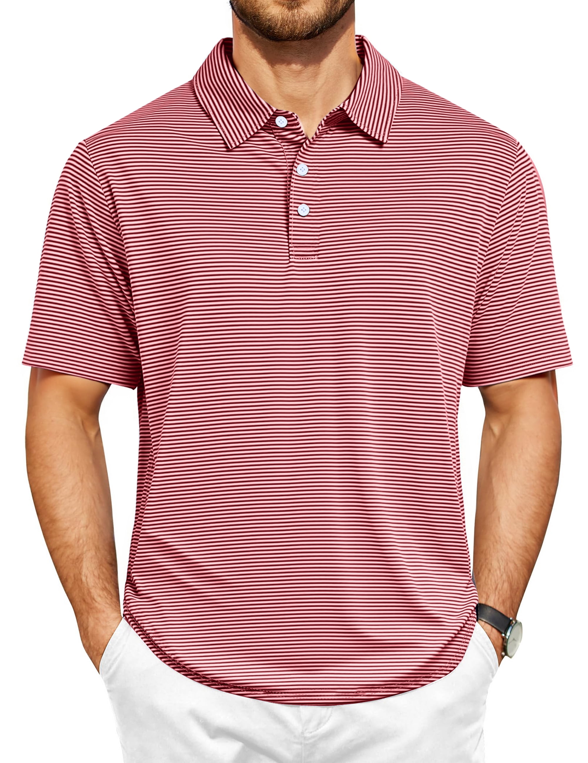 Thrilos Striped Golf Polo Shirts for Men, Short Sleeve, Lightweight ...