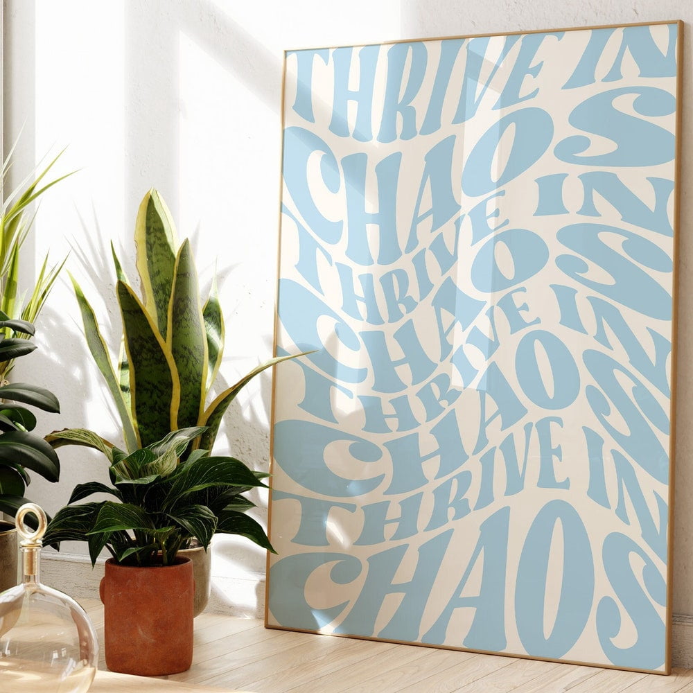 Thrive In Chaos Pastel Blue Y2K Trendy Quote Art, Pastel Blue Preppy ...