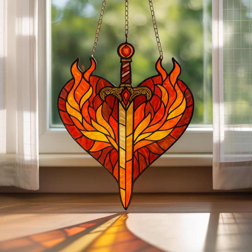 Throne of Glass Fireheart Suncatcher, Flame Sword Stained Glass Hanging ...