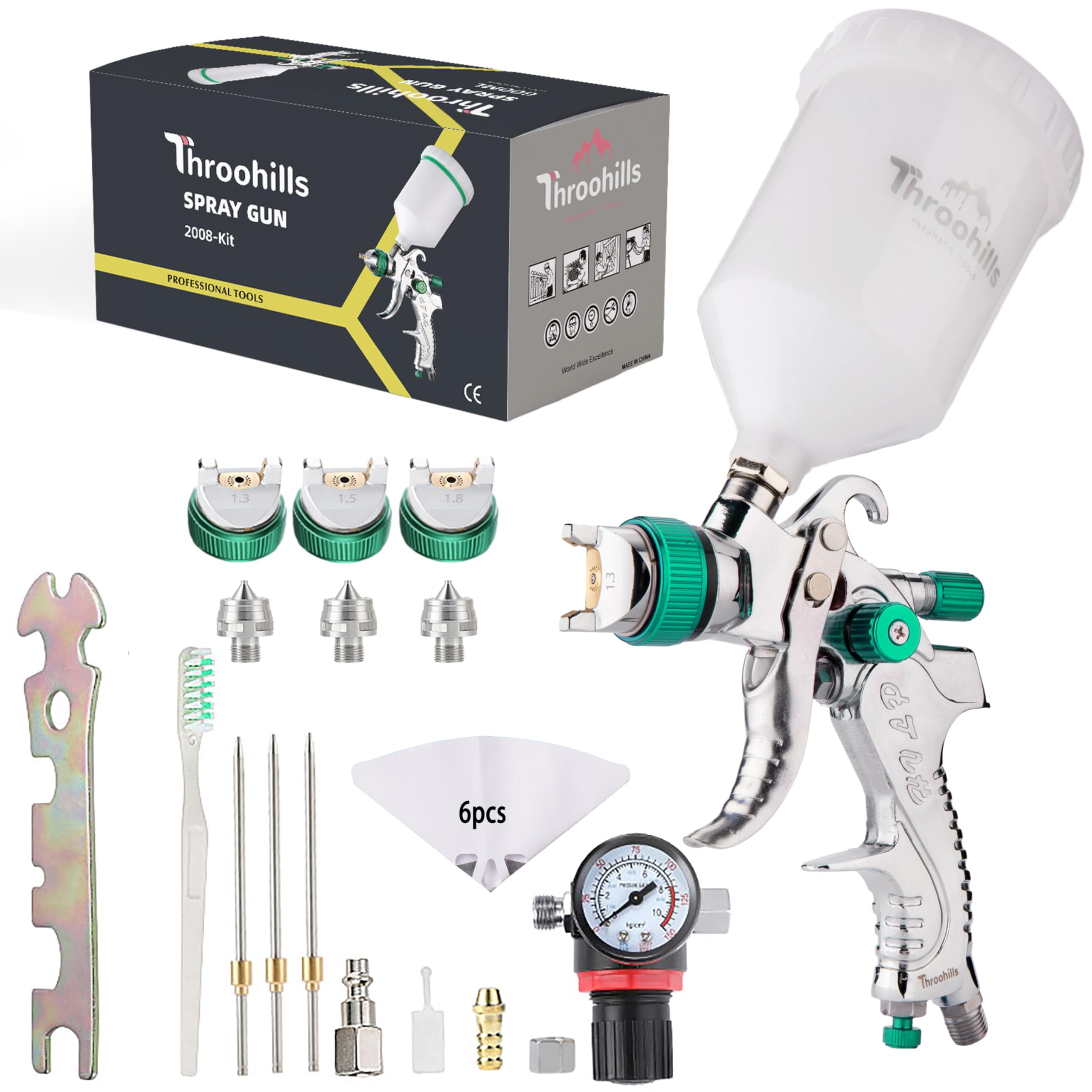 Throohills Professional HVLP Spray Gun, 1.3/1.5/1.8mm Nozzle HVLP High ...