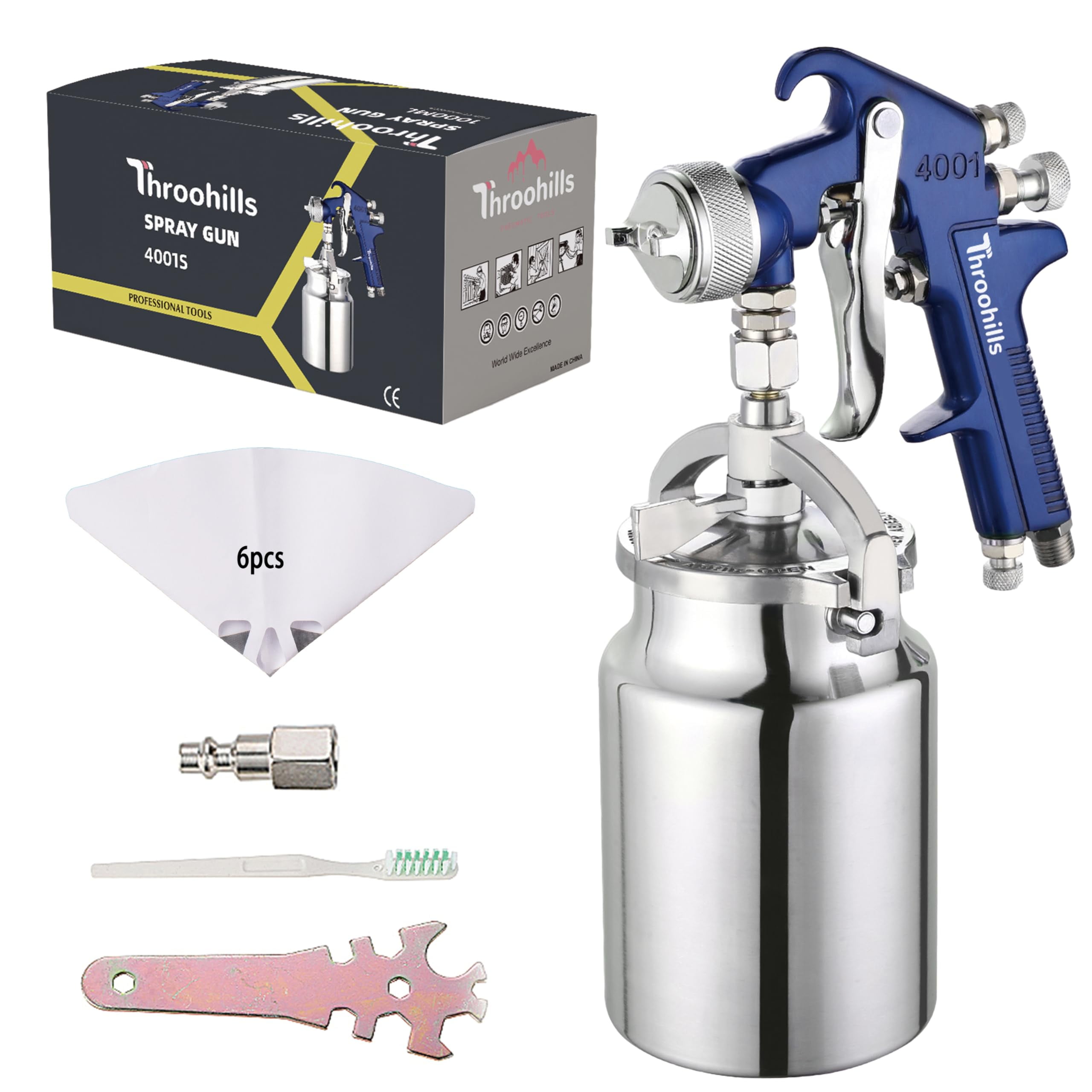 Throohills Siphon Feed Spray Gun for Piant with 1.8mm Nozzle, 1000cc ...