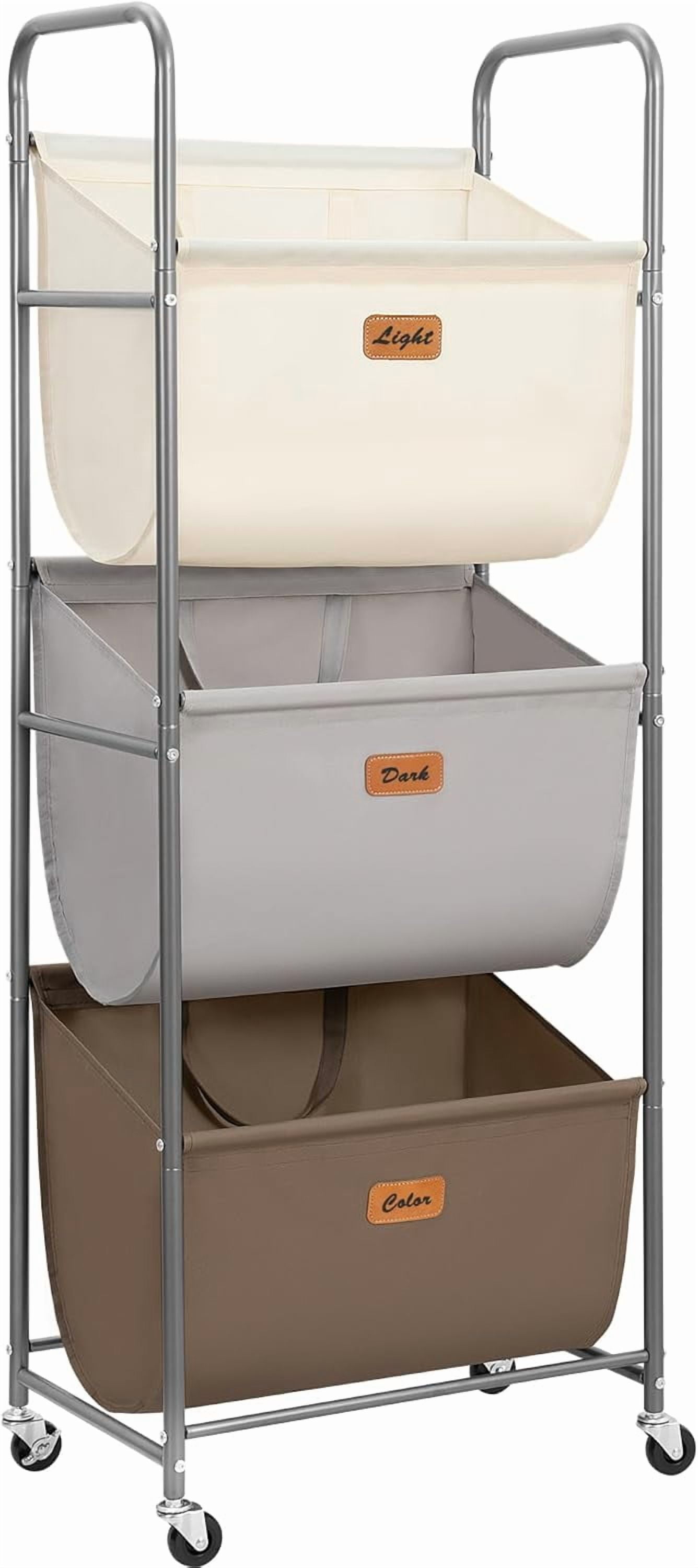 ThrottleT-120 Liters Vertical Rolling Laundry Hamper, 3 Section Laundry ...