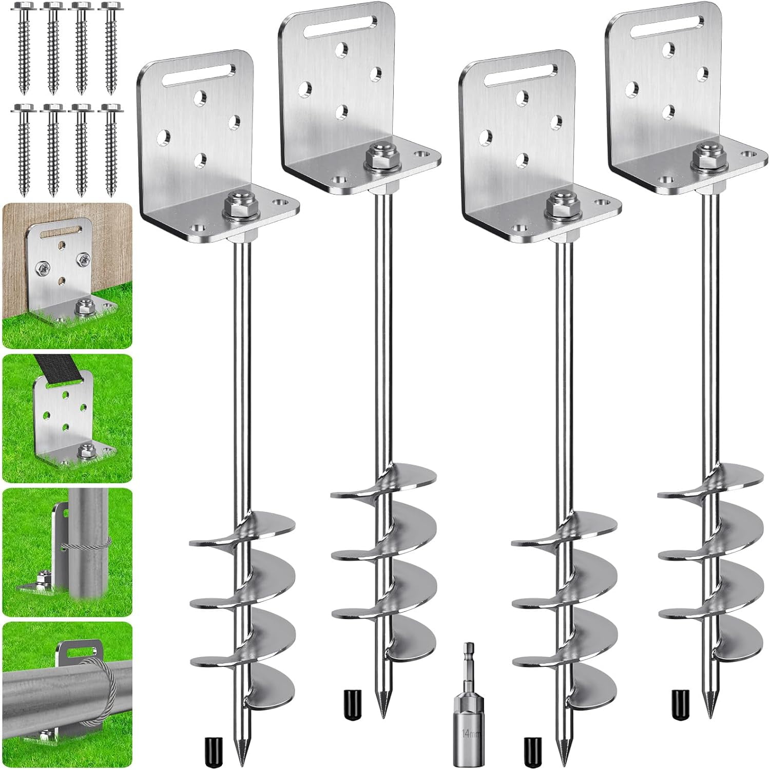 ThrottleT-2/4/6 Pack 18" 24" Ground Anchors Screw in Shed Anchor with L ...