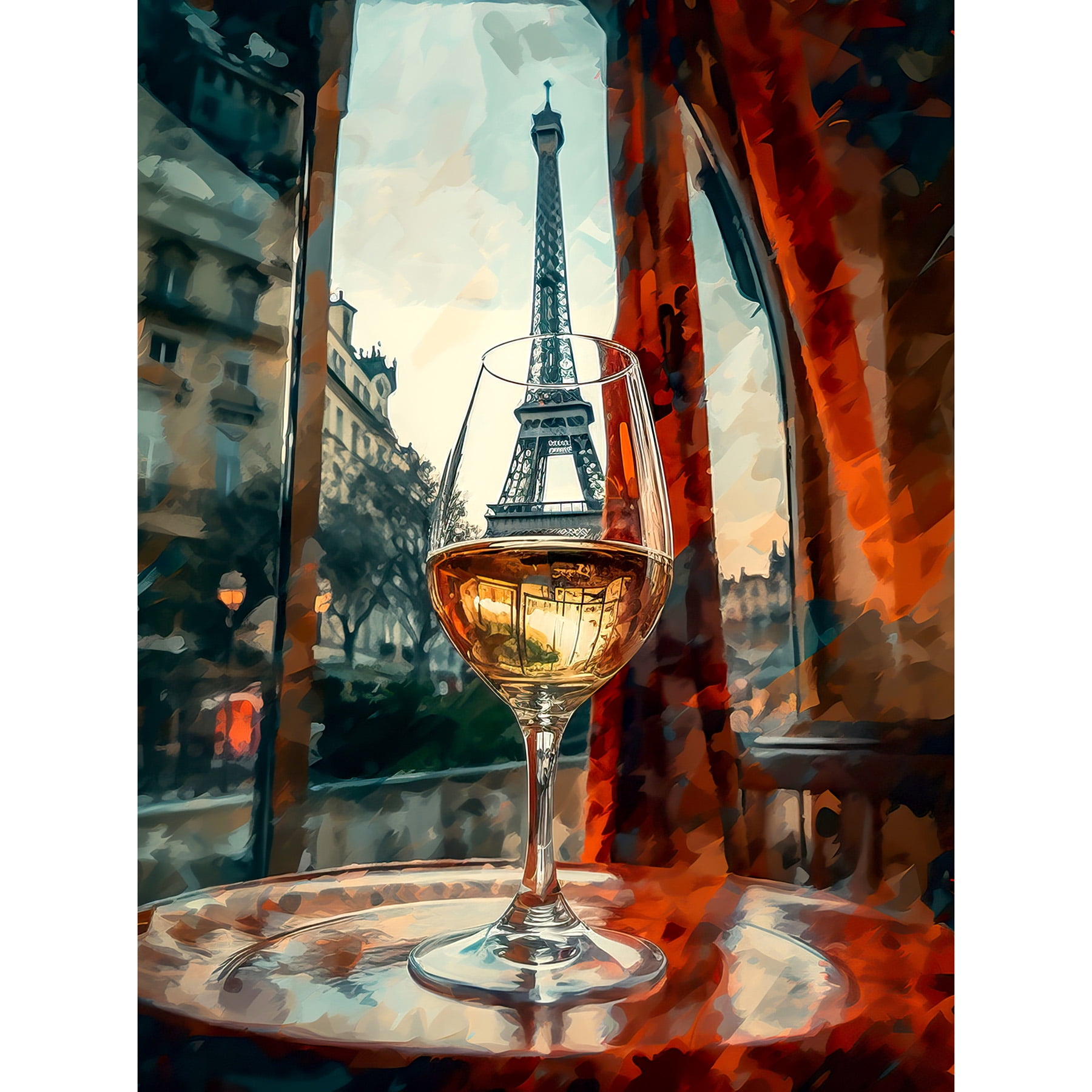 Through the Wine Glass Oil Painting Paris France Eiffel Tower View from ...