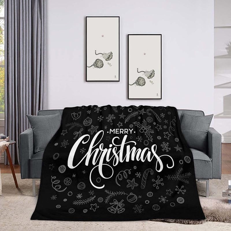 Throw Blanket 60x80 Inch,Black White Merry Christmas Text Cozy Soft ...
