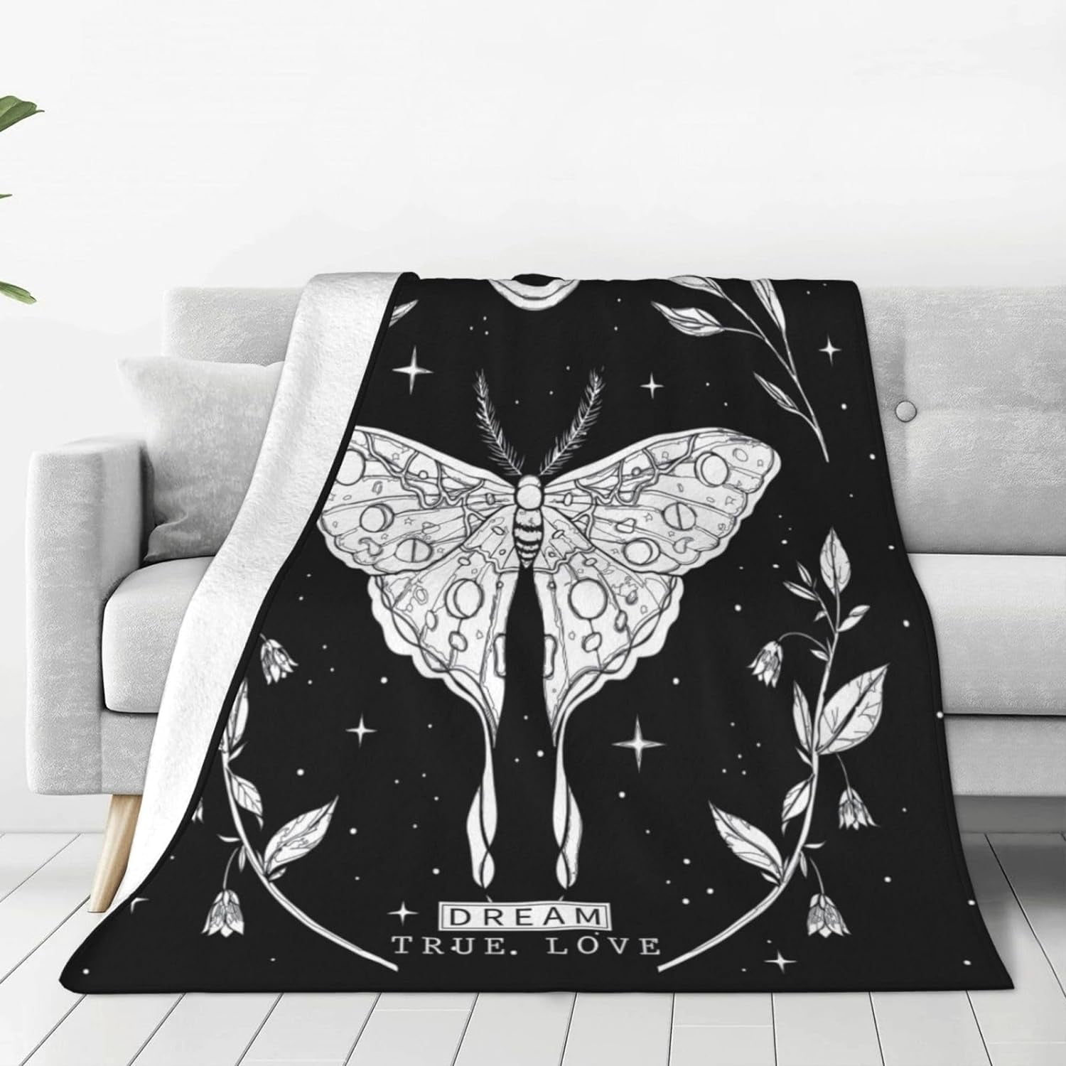 Throw Blanket Black White Butterfly Moon Tarot Couch Blankets Plush ...