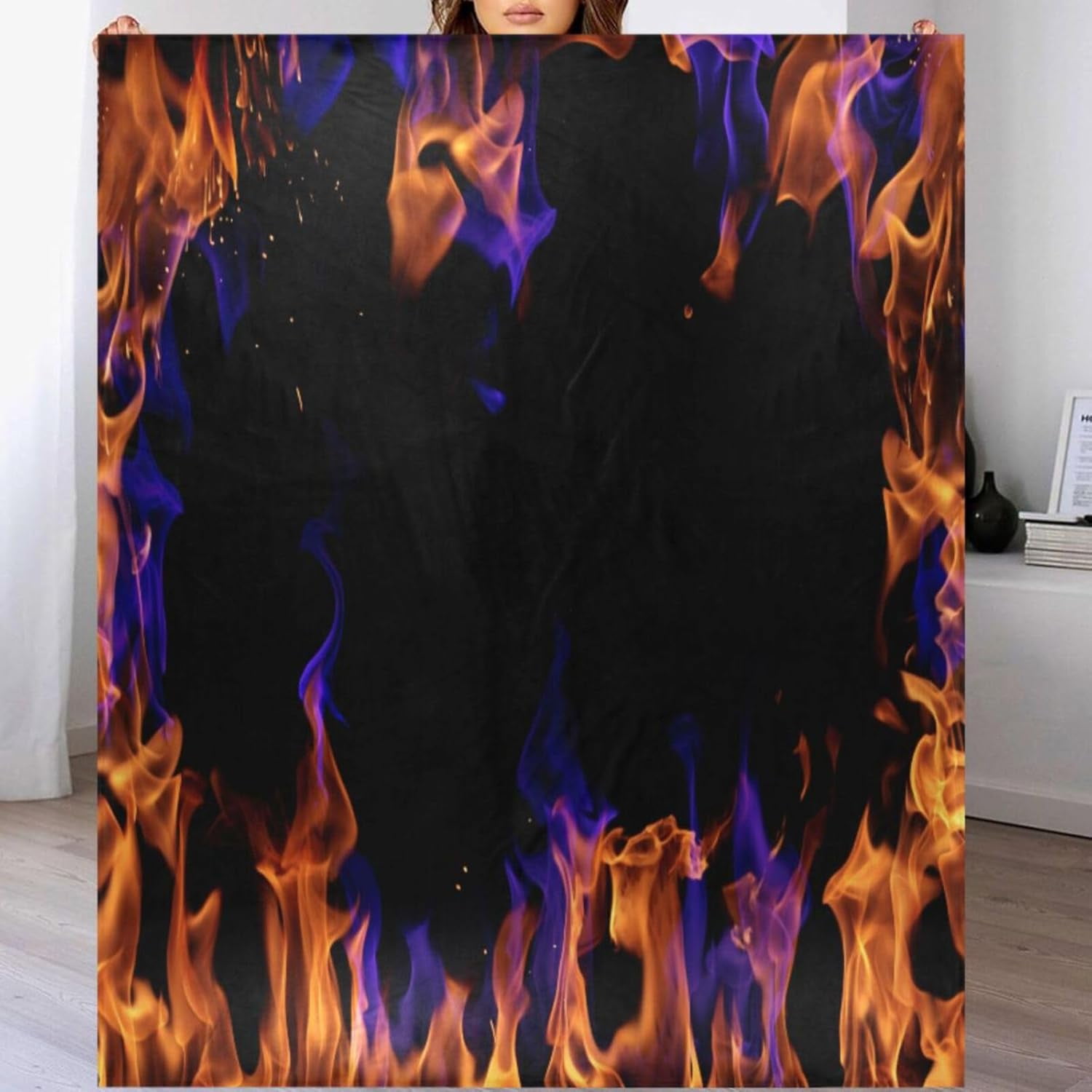 Throw Blanket for Couch 50x60 Inches Fire Flames Soft Cozy Flannel ...