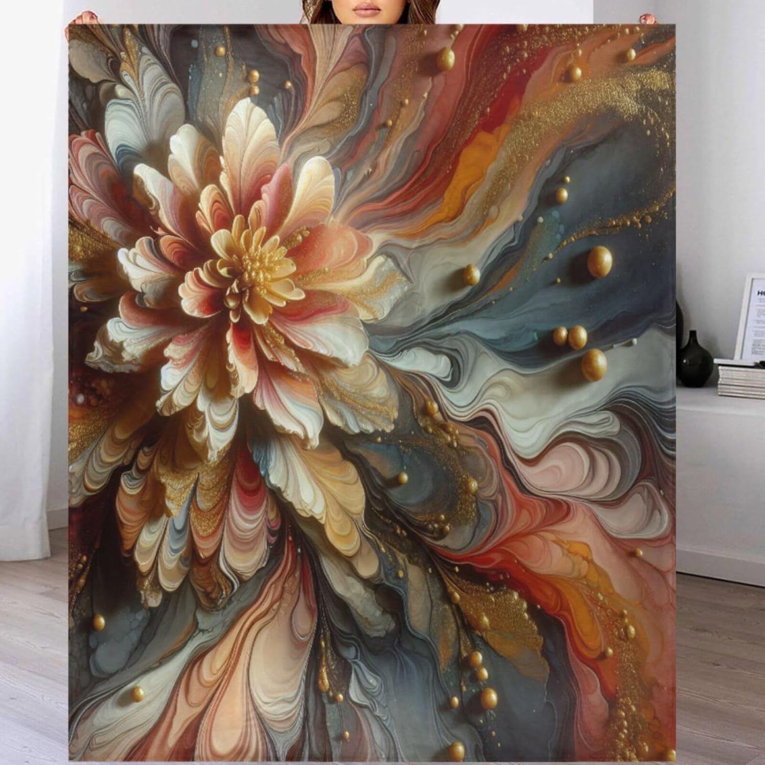 Throw Blanket for Couch 50x60 Inches Rosegold Flower Soft Cozy Flannel ...