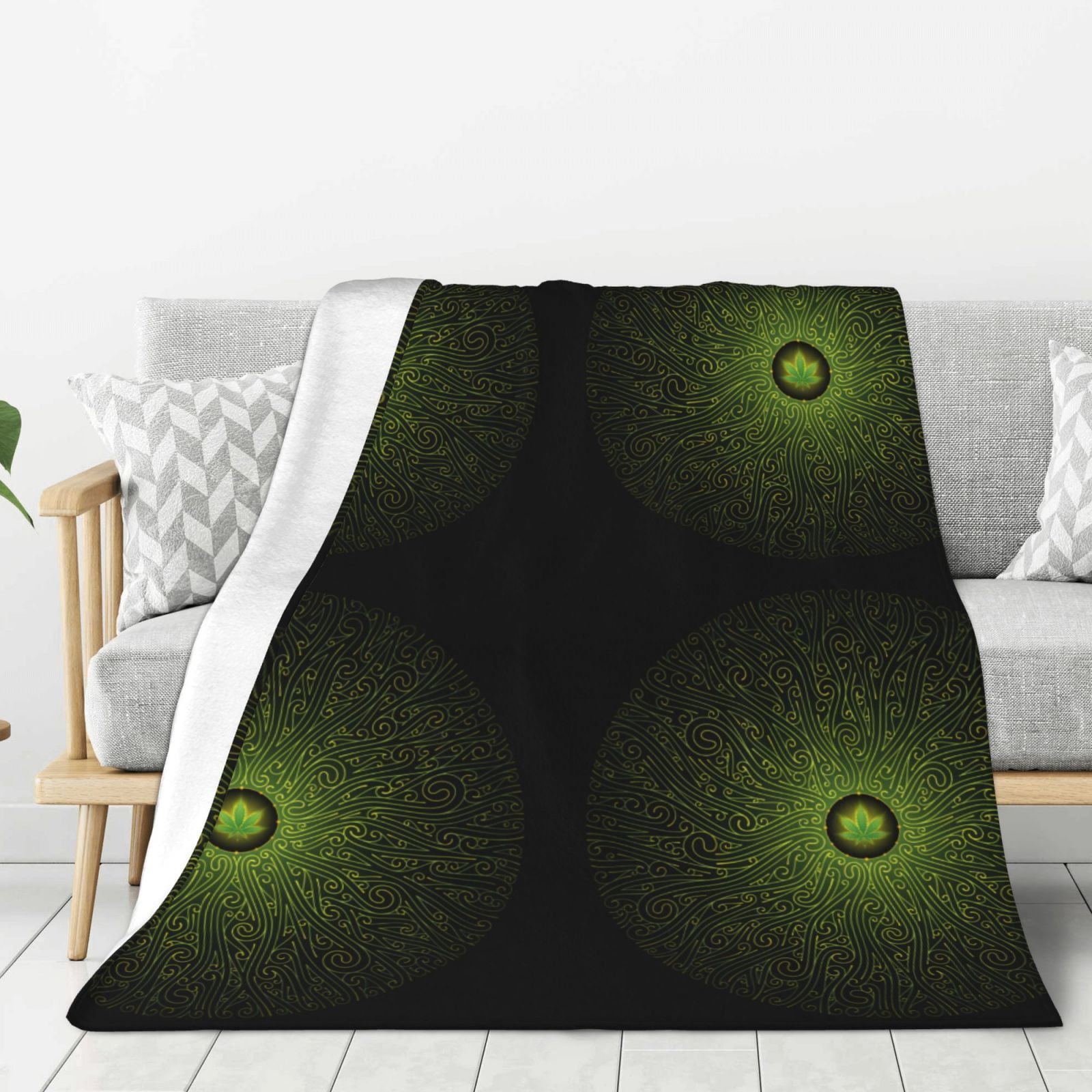 Throw Blanket for Couch Bed and Sofa, Mandala With Marijuana Leaf Super ...