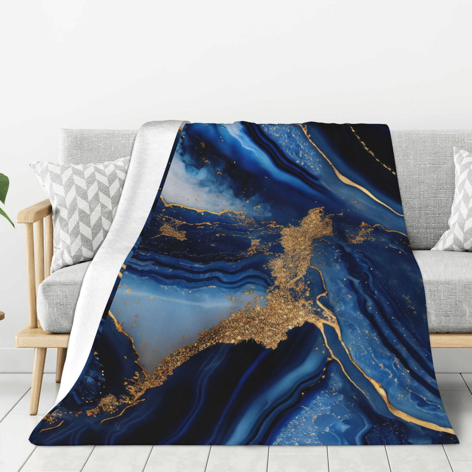 Throw Blanket for Couch Bed and Sofa, Navy Blue Marble Super Cozy Soft ...
