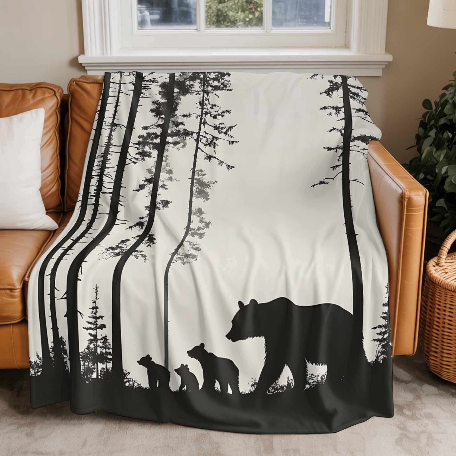 Throw Blanket for Couch Black Bears Trees Forest Soft Fleece Flannel ...