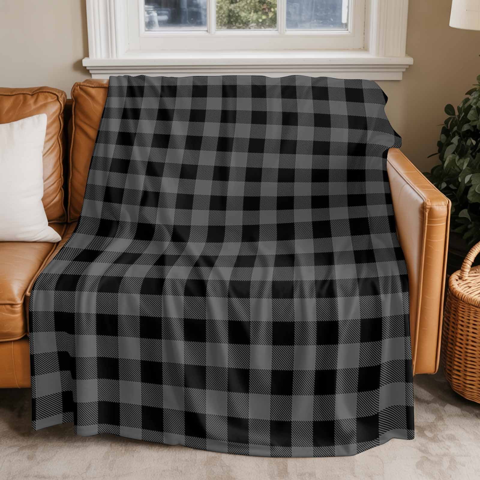 Throw Blanket for Couch Black Buffalo Check Plaid Soft Fleece Flannel ...