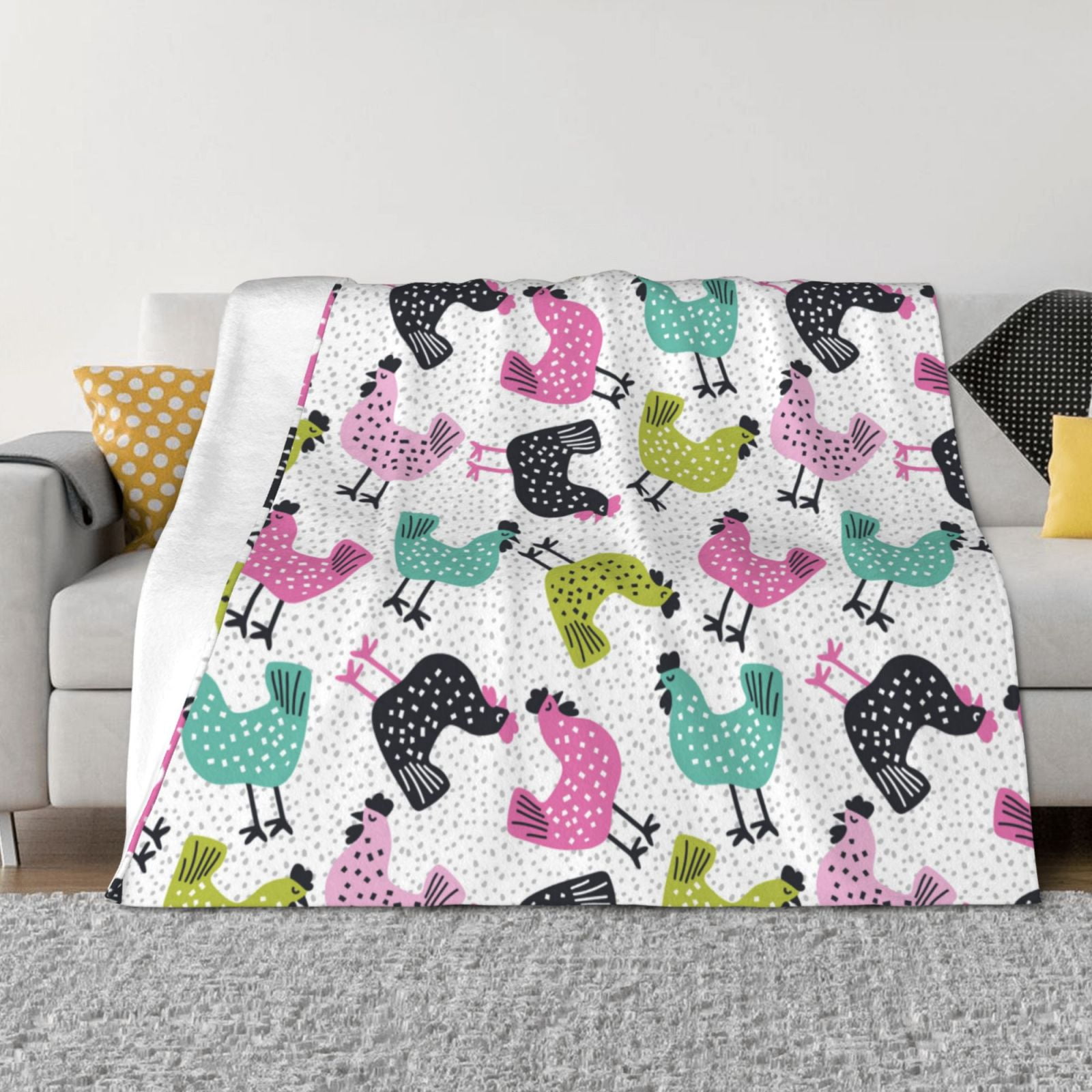 Throw Blanket for Couch - Bohemian Colorful Cute Chicken Soft Comfy ...
