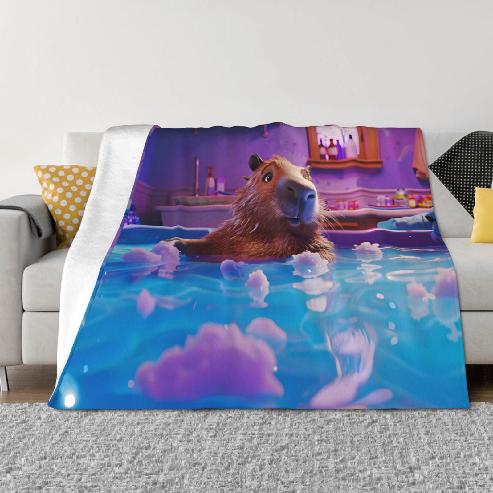 Throw Blanket for Couch, Capybara Bathtub Fun Super Soft Fuzzy Comfy ...