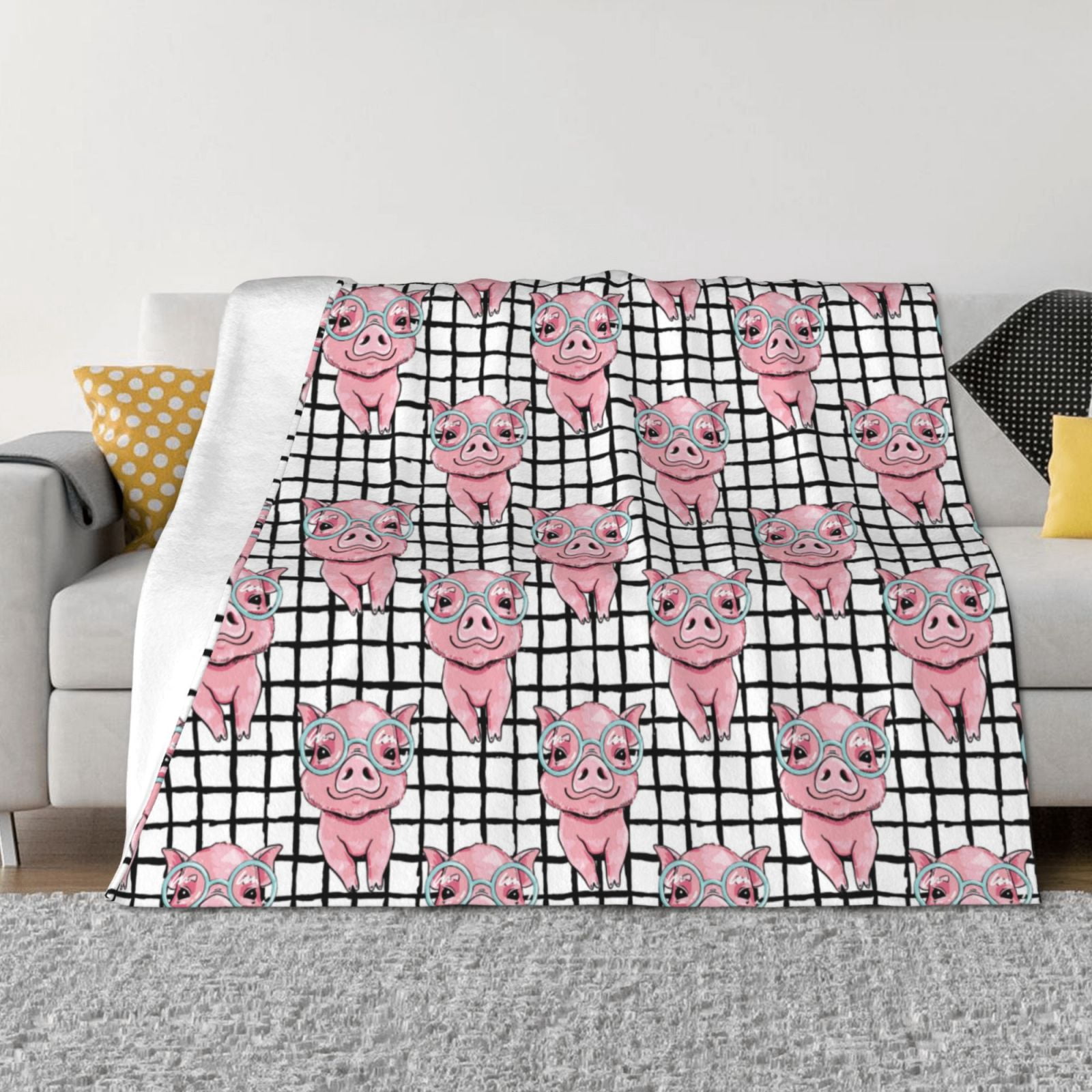 Throw Blanket for Couch - Cartoon Cute Pig with Glasses Soft Comfy ...