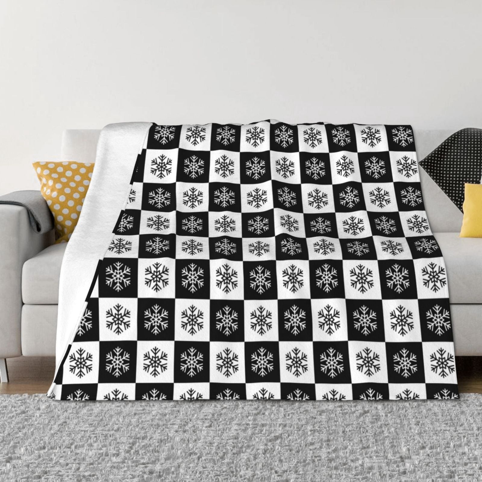 Throw Blanket for Couch - Checkerboard With Snowflake 1 Super Soft ...