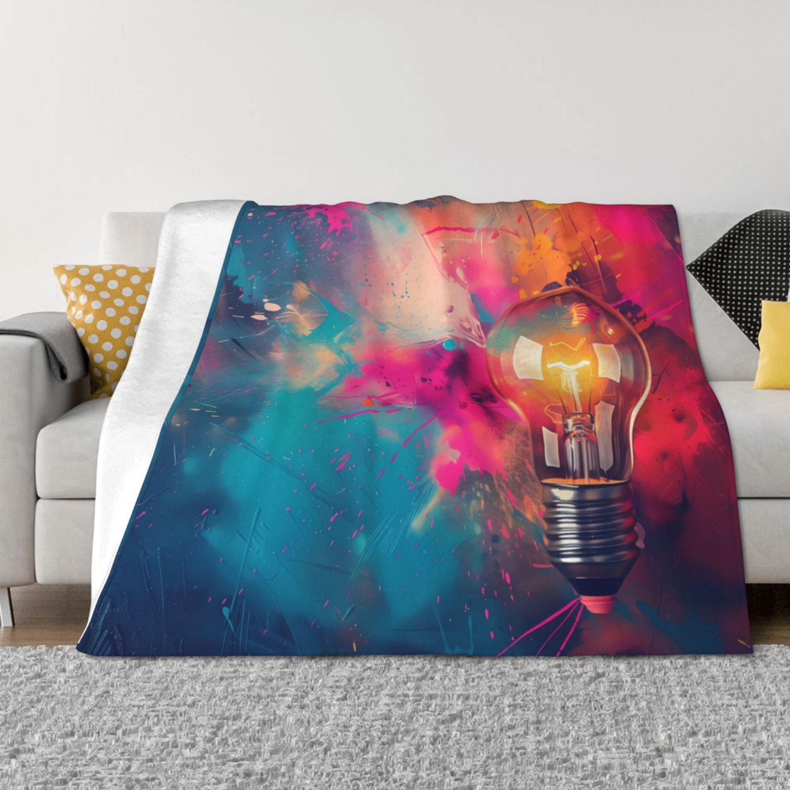 Throw Blanket for Couch, Colorful Lightbulb Abstract Super Soft Fuzzy ...