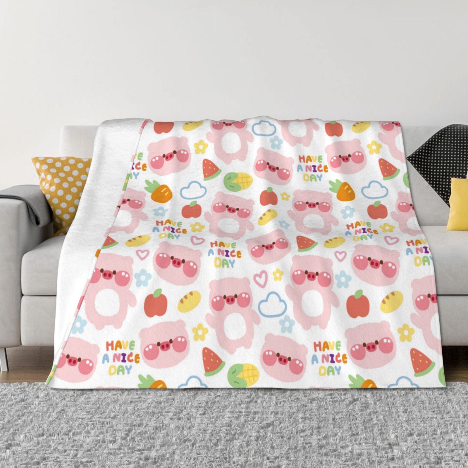 Throw Blanket for Couch - Cute Pig Radish Tomato Corn Soft Comfy ...
