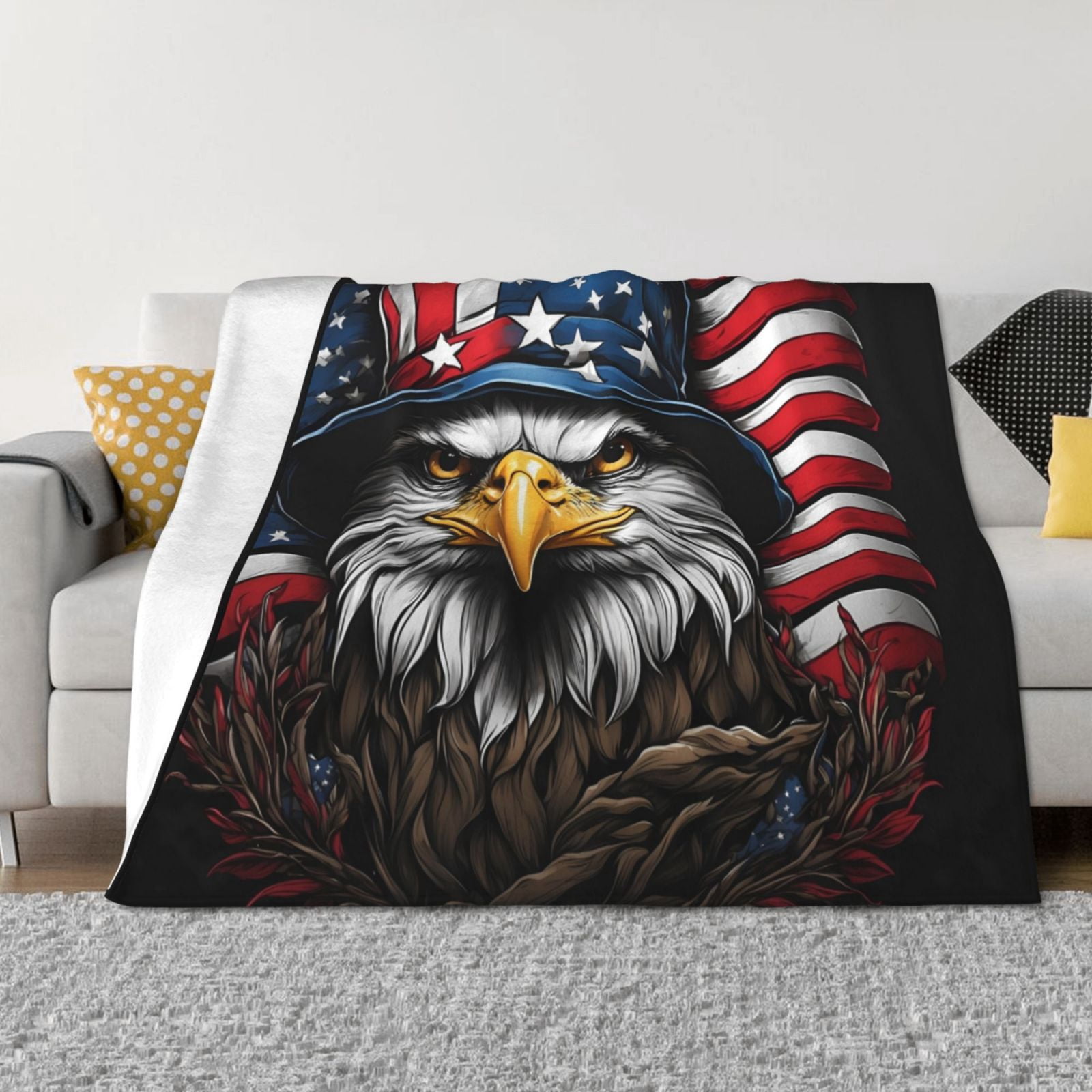 Throw Blanket for Couch, Eagle with USA Flag Hat Super Soft Fuzzy Comfy ...