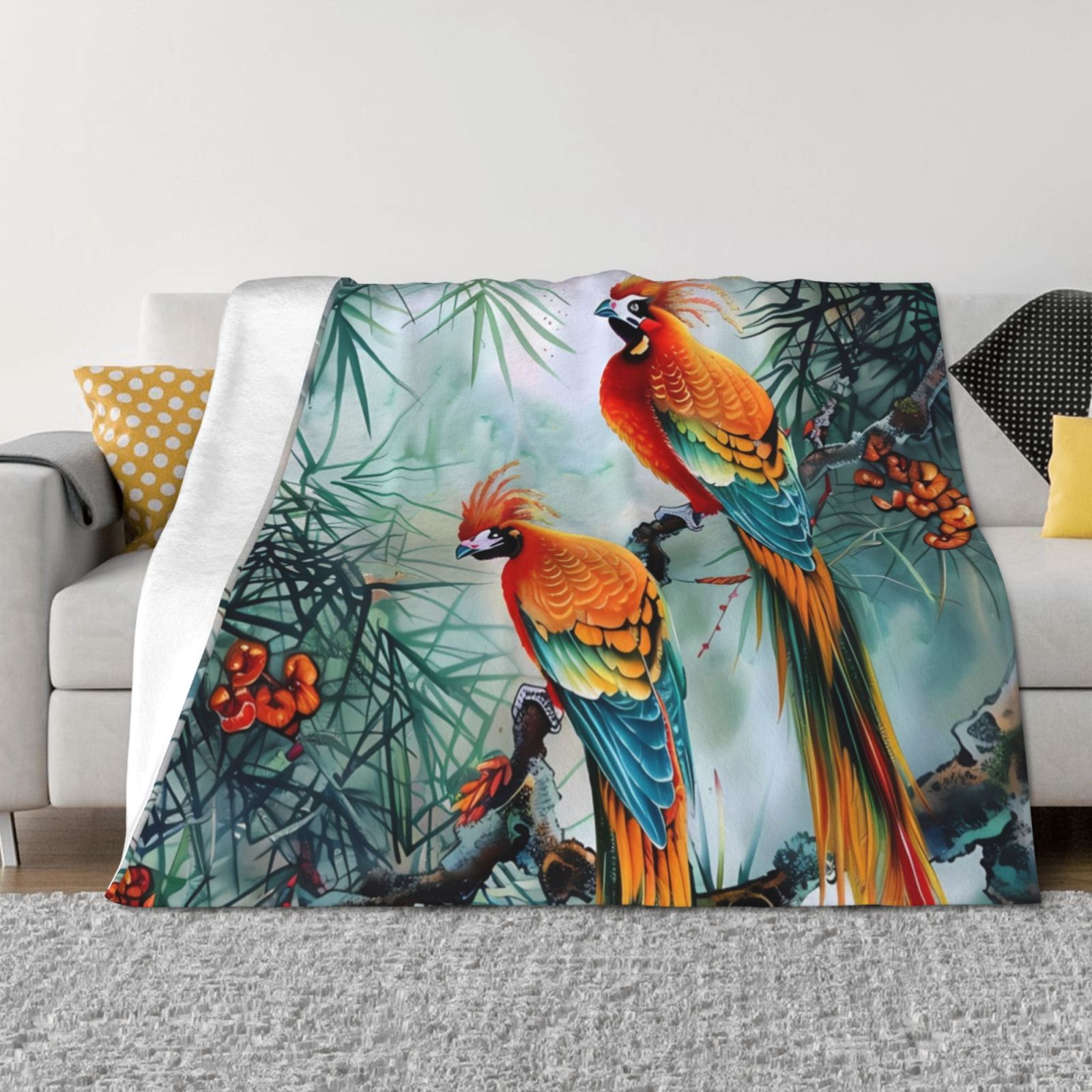 Throw Blanket for Couch - Exotic Birds Forest Soft Comfy Lightweight ...