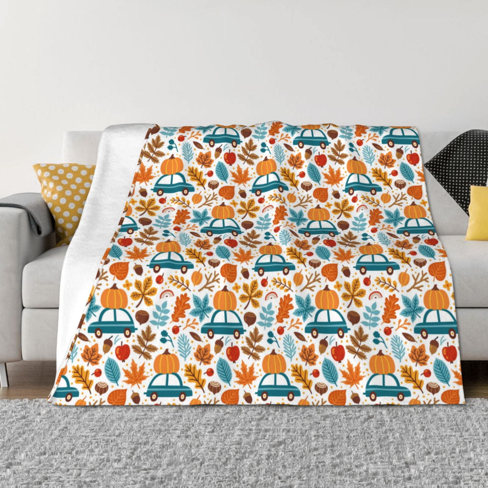 Throw Blanket for Couch - Falling Pumpkins On Car Super Soft Fuzzy ...