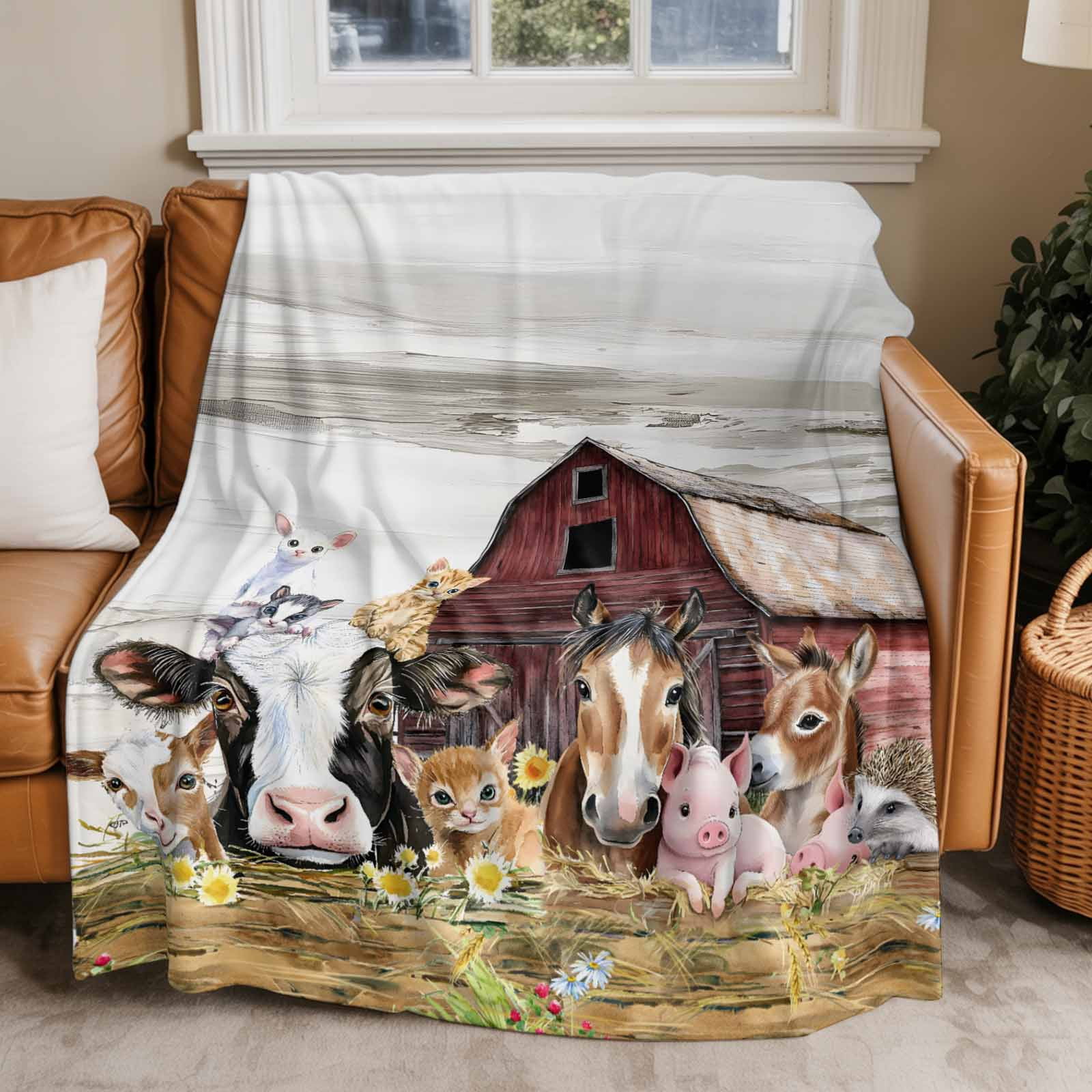 Throw Blanket for Couch Farm Animal Soft Fleece Flannel Blankets Cozy ...