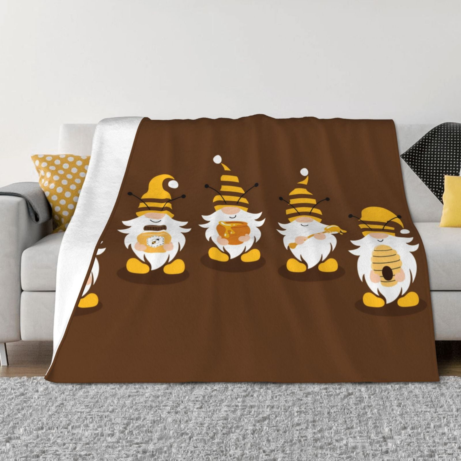 Throw Blanket for Couch - Gnomes With Honey Soft Comfy Lightweight Cozy ...