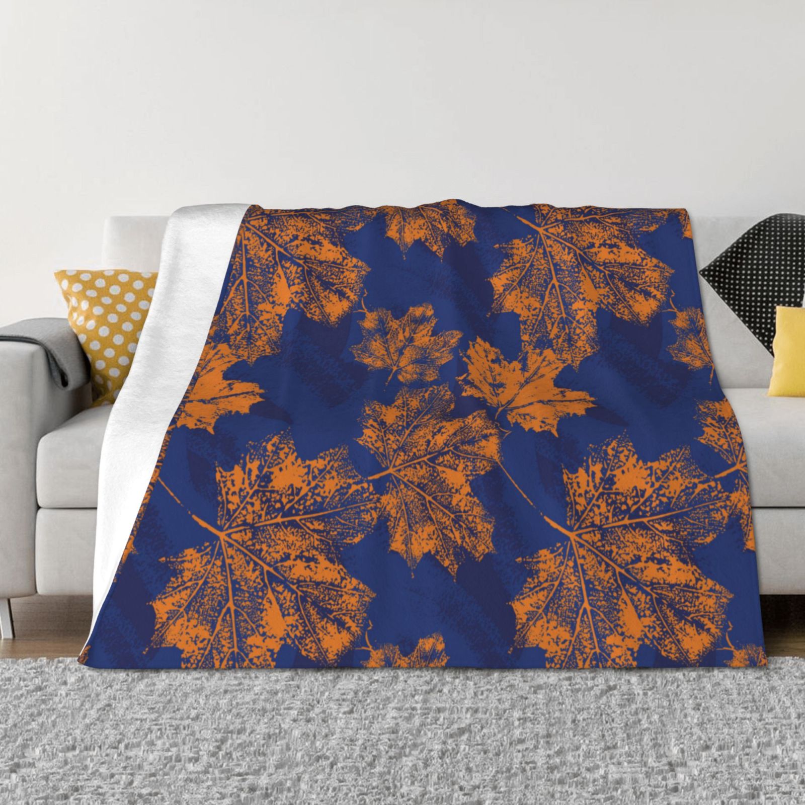 Throw Blanket for Couch Golden Maple on Navy Blue Super Soft Fuzzy ...