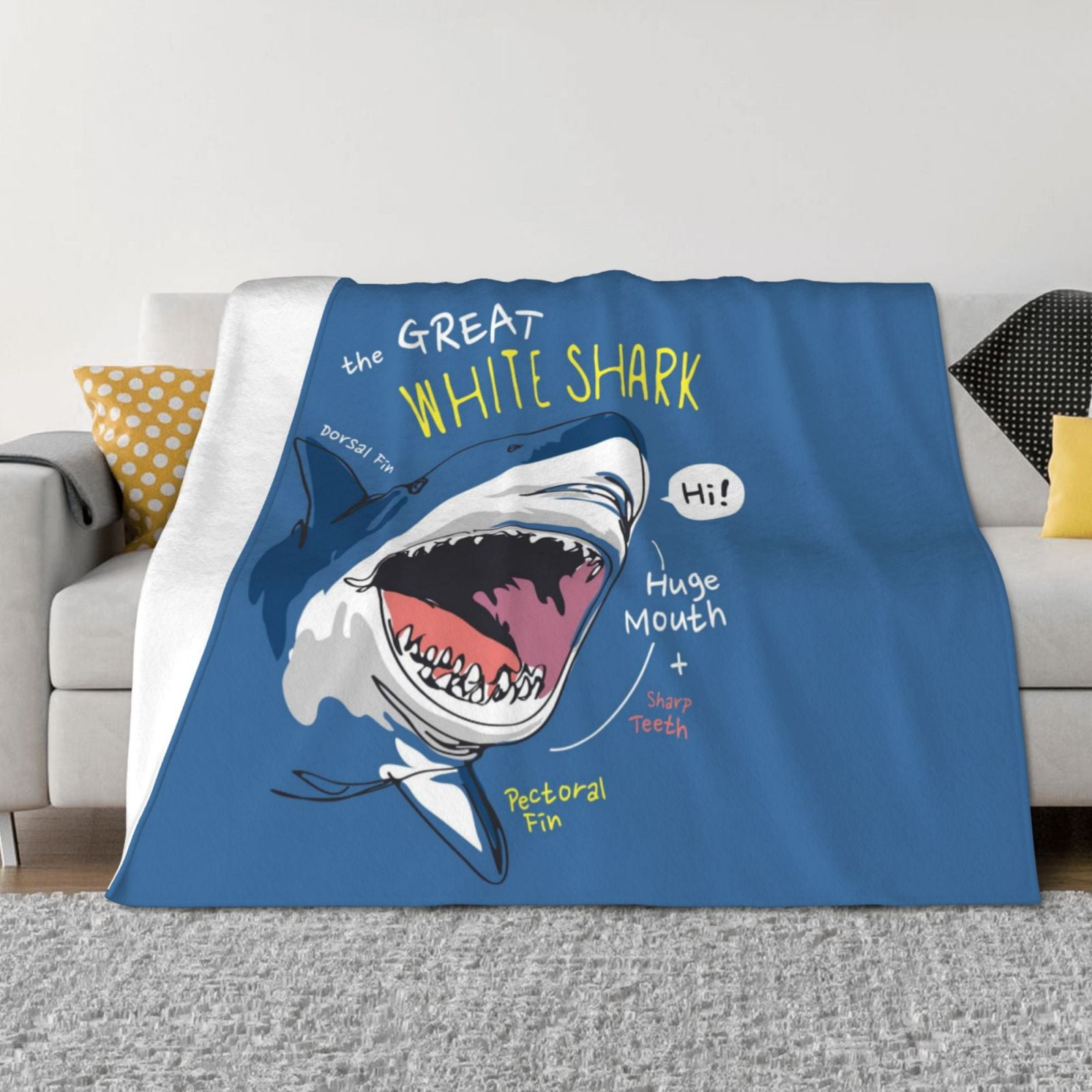 Throw Blanket for Couch - Great White Shark Soft Comfy Lightweight Cozy ...