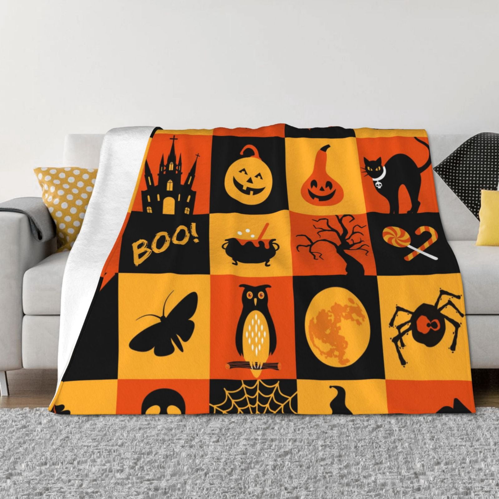 Throw Blanket for Couch, Halloween Banner Symbols Super Soft Fuzzy ...