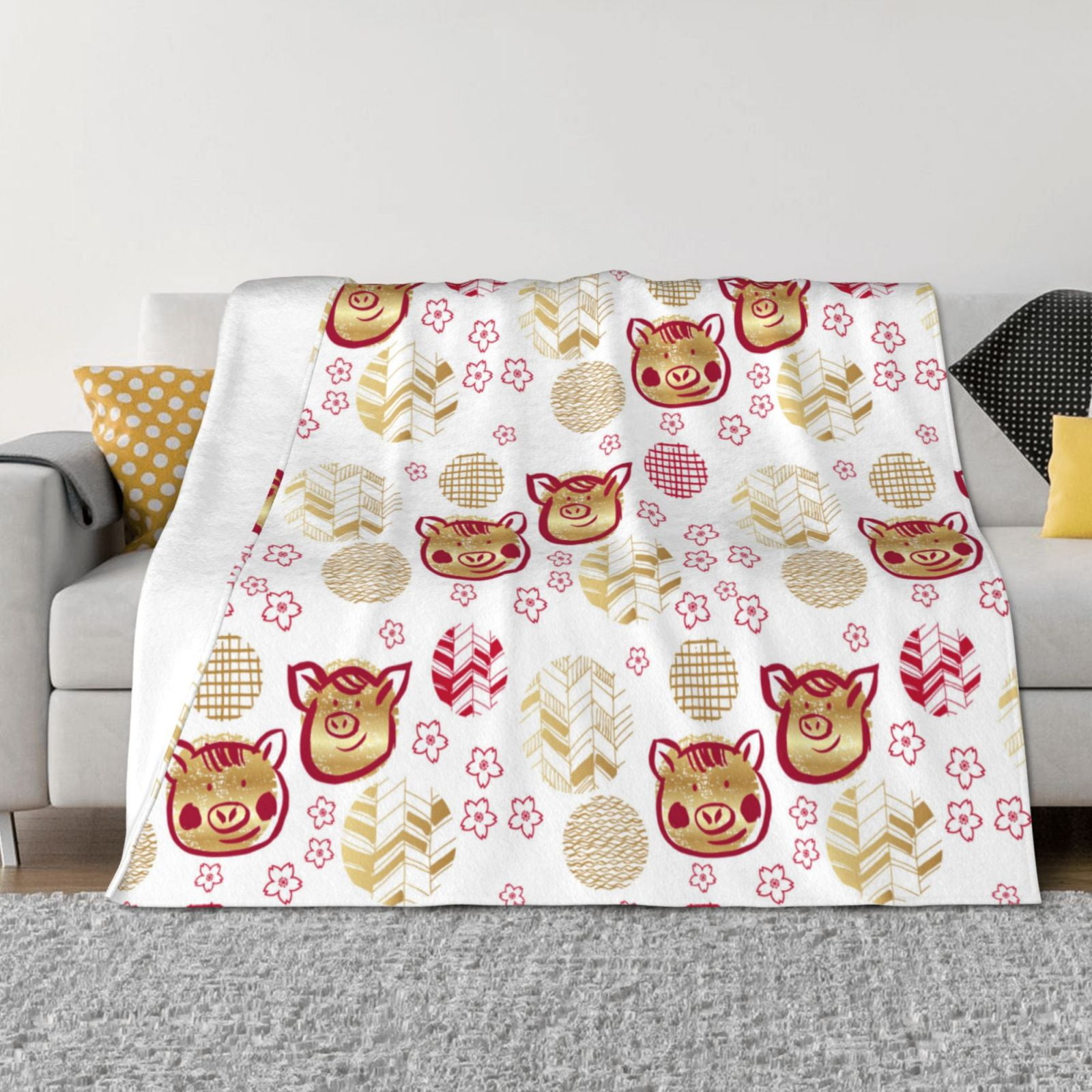 Throw Blanket for Couch - Hand Drawn Cartoon Cute Pig Soft Comfy ...