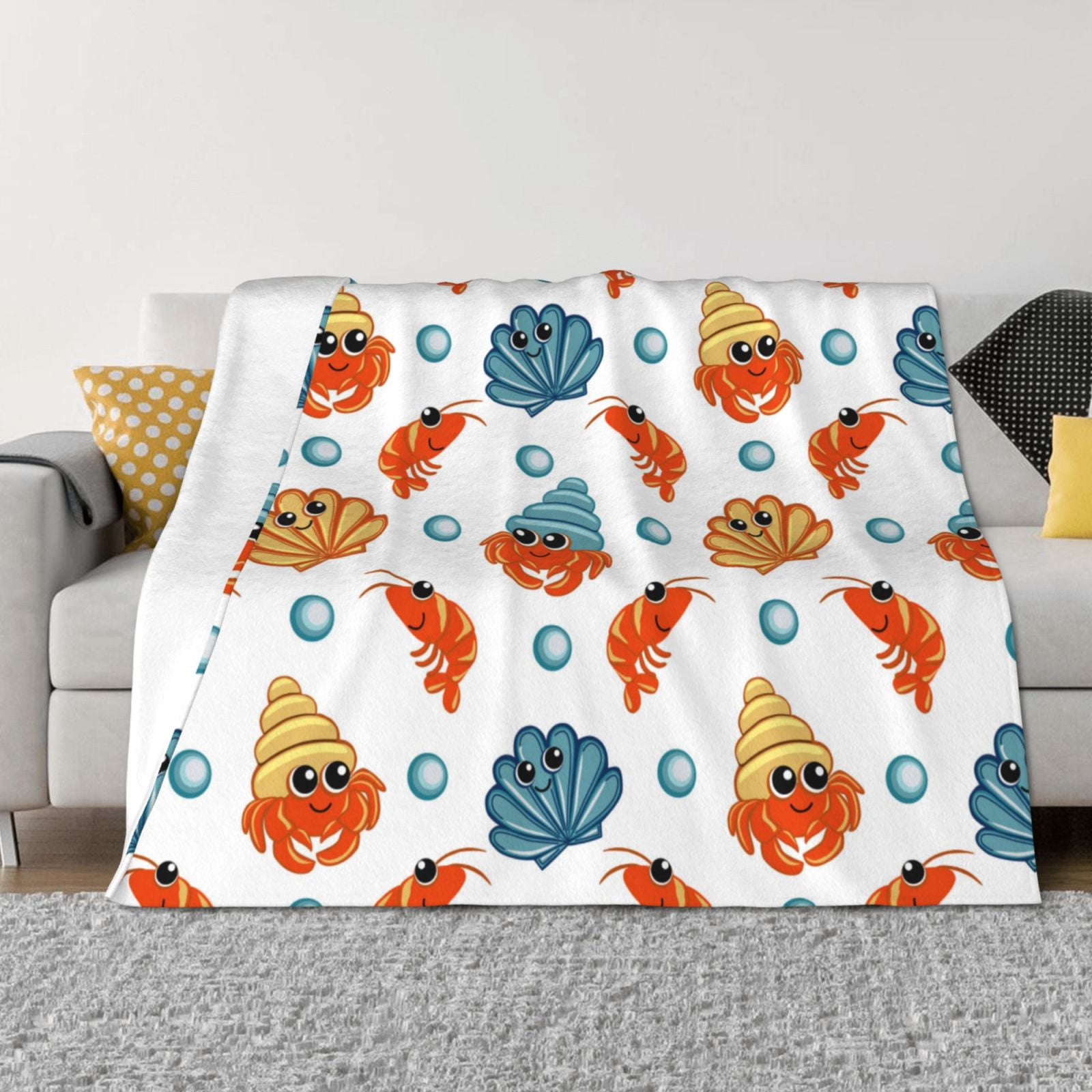 Throw Blanket for Couch - Hermit Crab Shrimp Scallop Soft Comfy ...