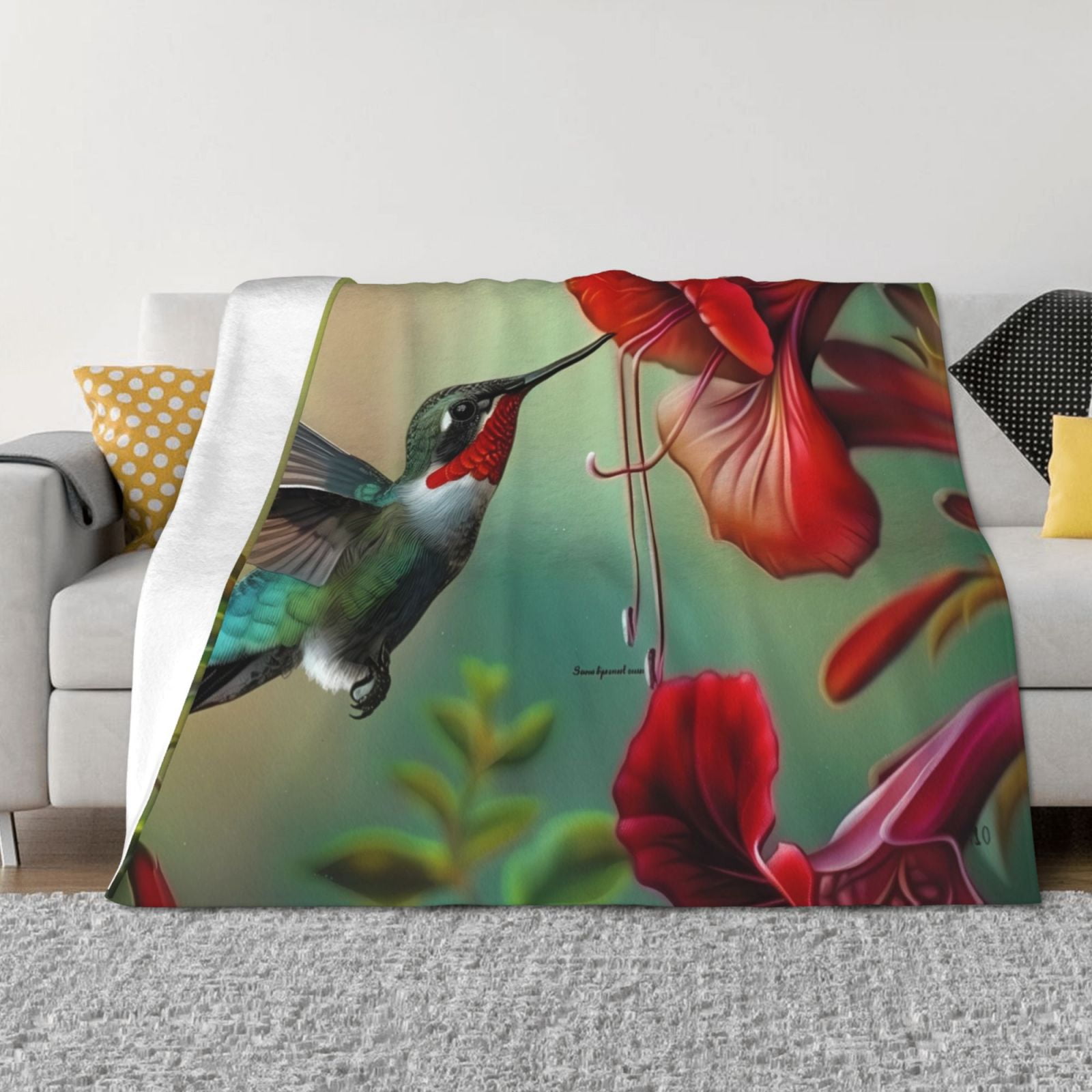 Throw Blanket for Couch, Hummingbird Floral Paradise Soft Comfy Warm ...
