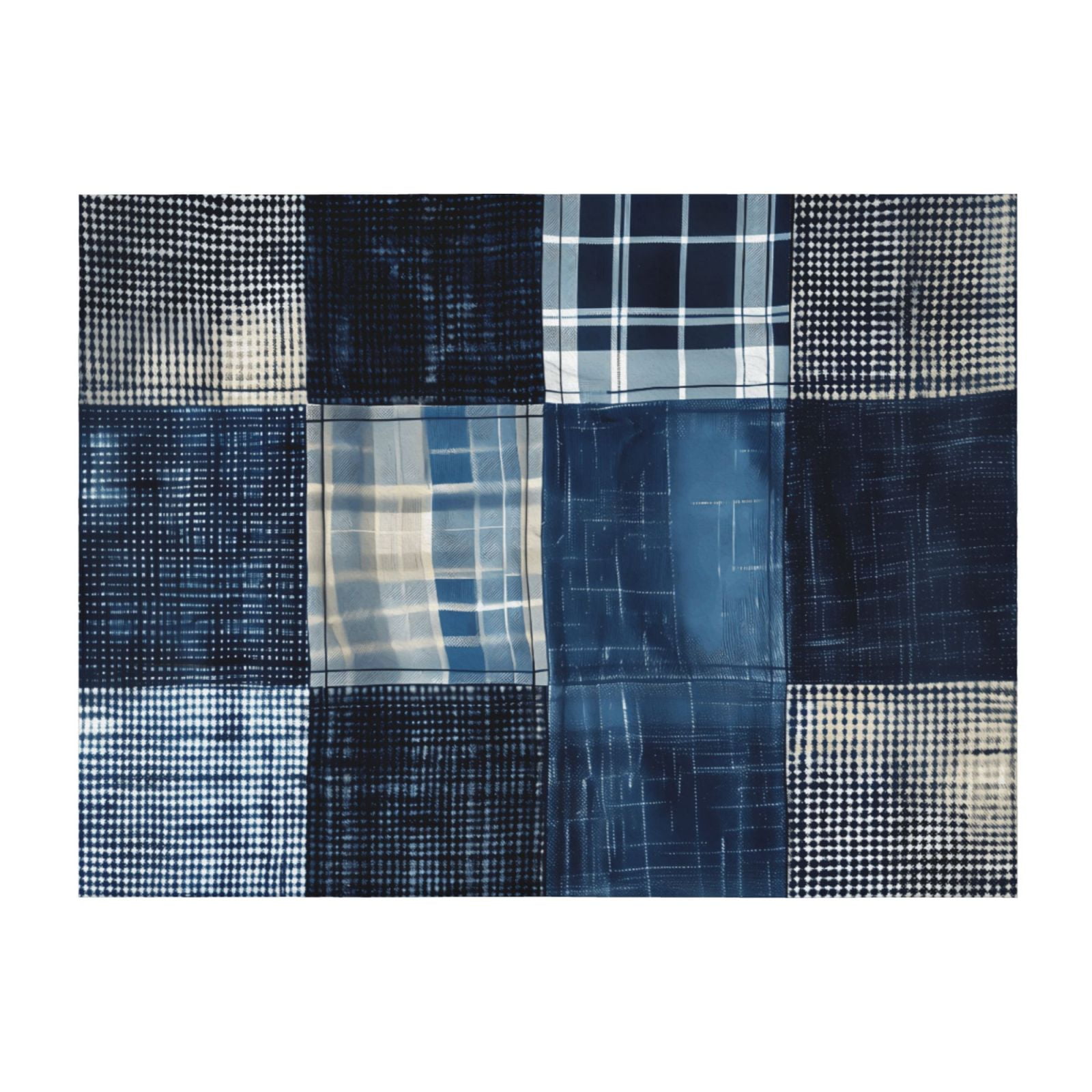 Throw Blanket for Couch - Indigo Patchwork Quilt Super Soft Fuzzy Comfy ...