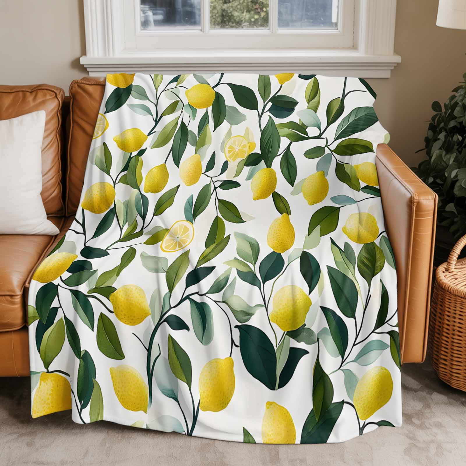 Throw Blanket for Couch Lemon Yellow Fruit Soft Fleece Flannel Blankets ...