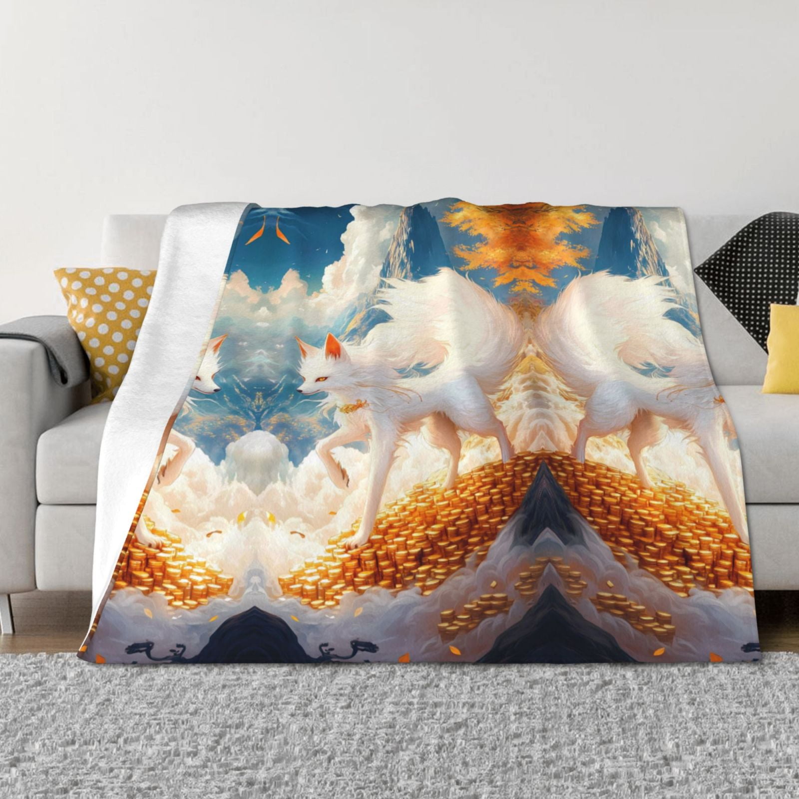 Throw Blanket for Couch, Mythical White Fox Treasure Soft Comfy Warm ...