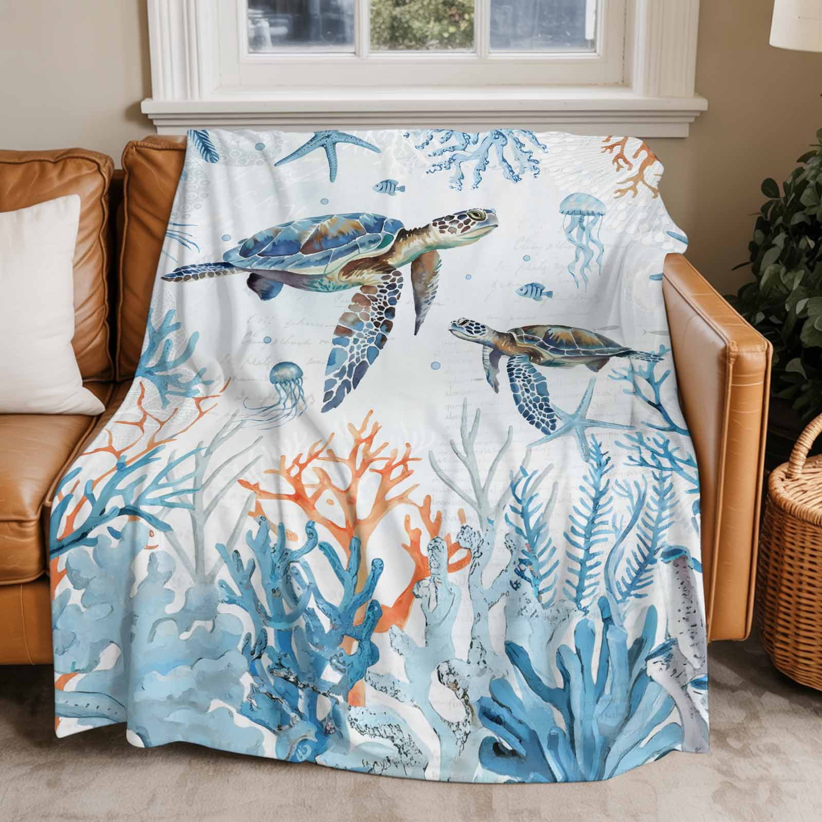 Throw Blanket for Couch Ocean Turtle Soft Fleece Flannel Blankets Cozy ...