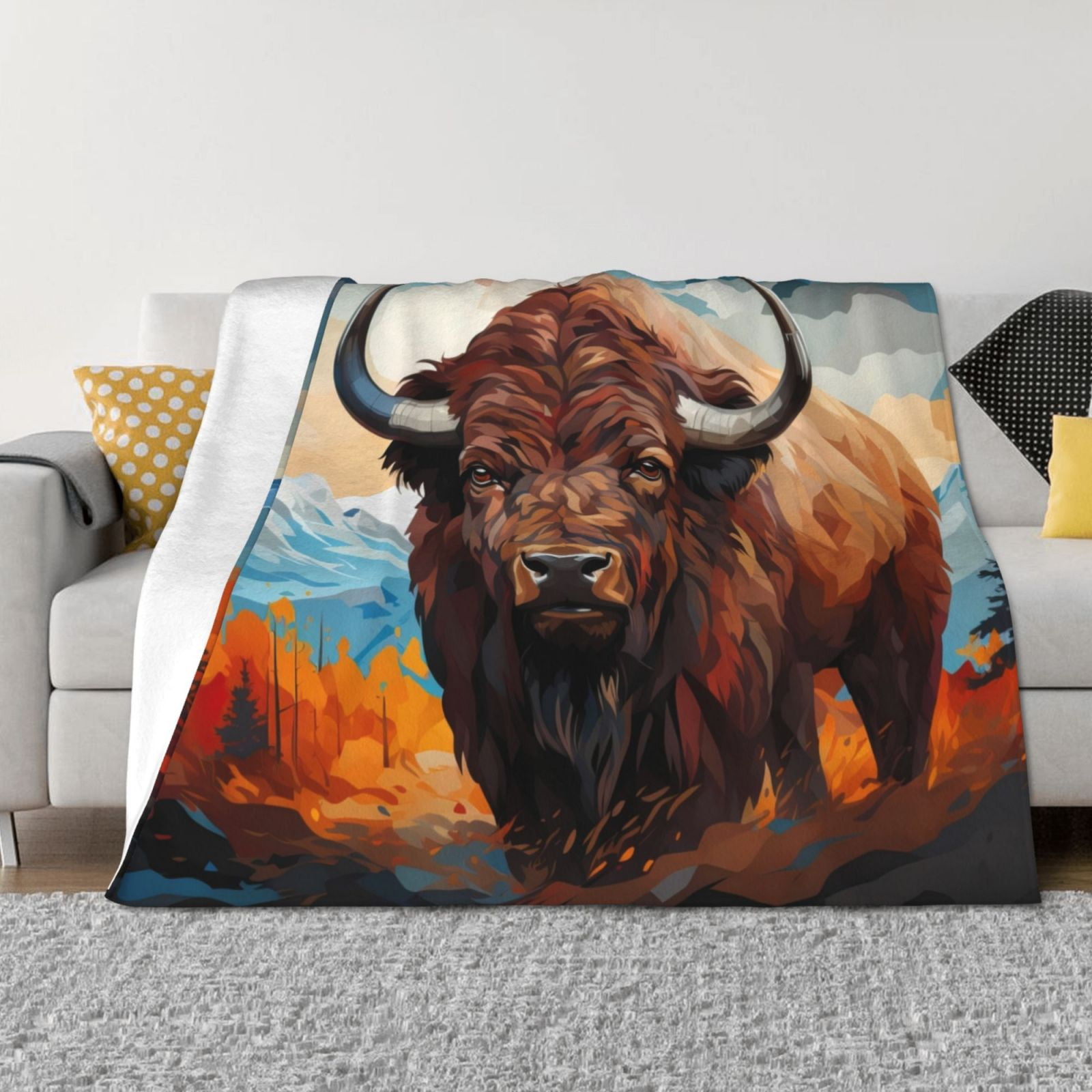 Throw Blanket for Couch - Oil Painting Style Iceberg Yak Soft Comfy ...