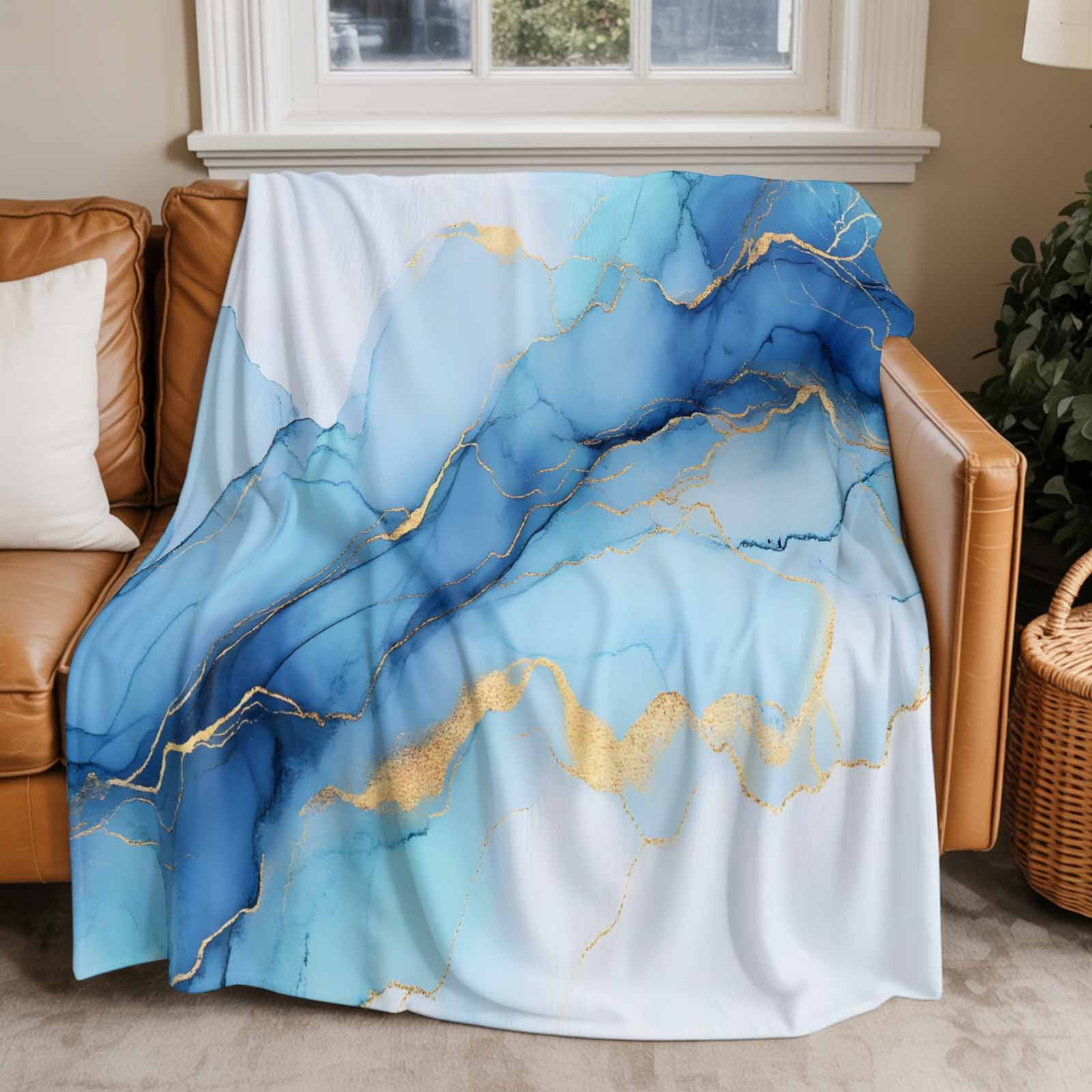 Throw Blanket for Couch Ombre Light Blue Marble Soft Fleece Flannel ...