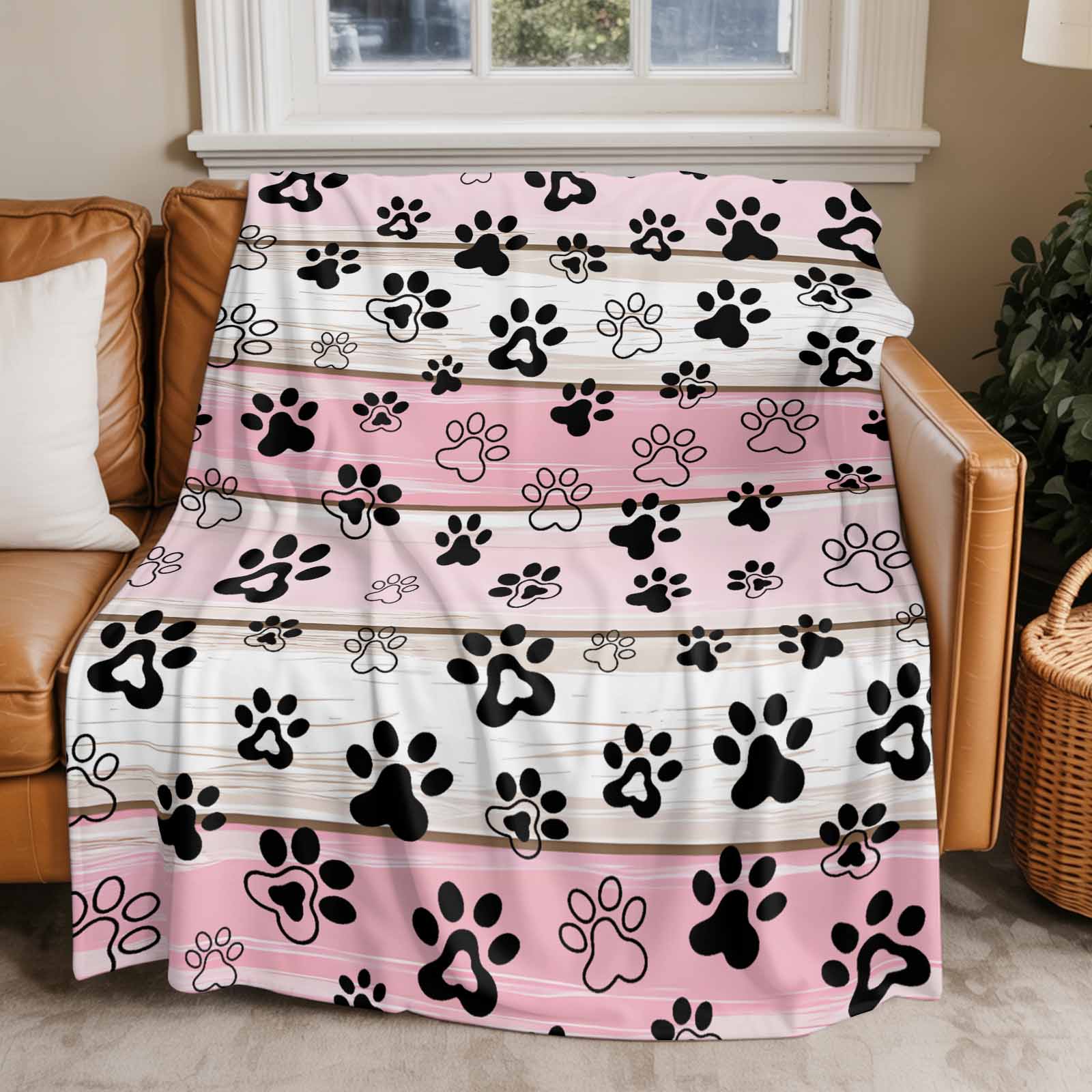 Throw Blanket for Couch Paw Print Soft Fleece Flannel Blankets Cozy ...