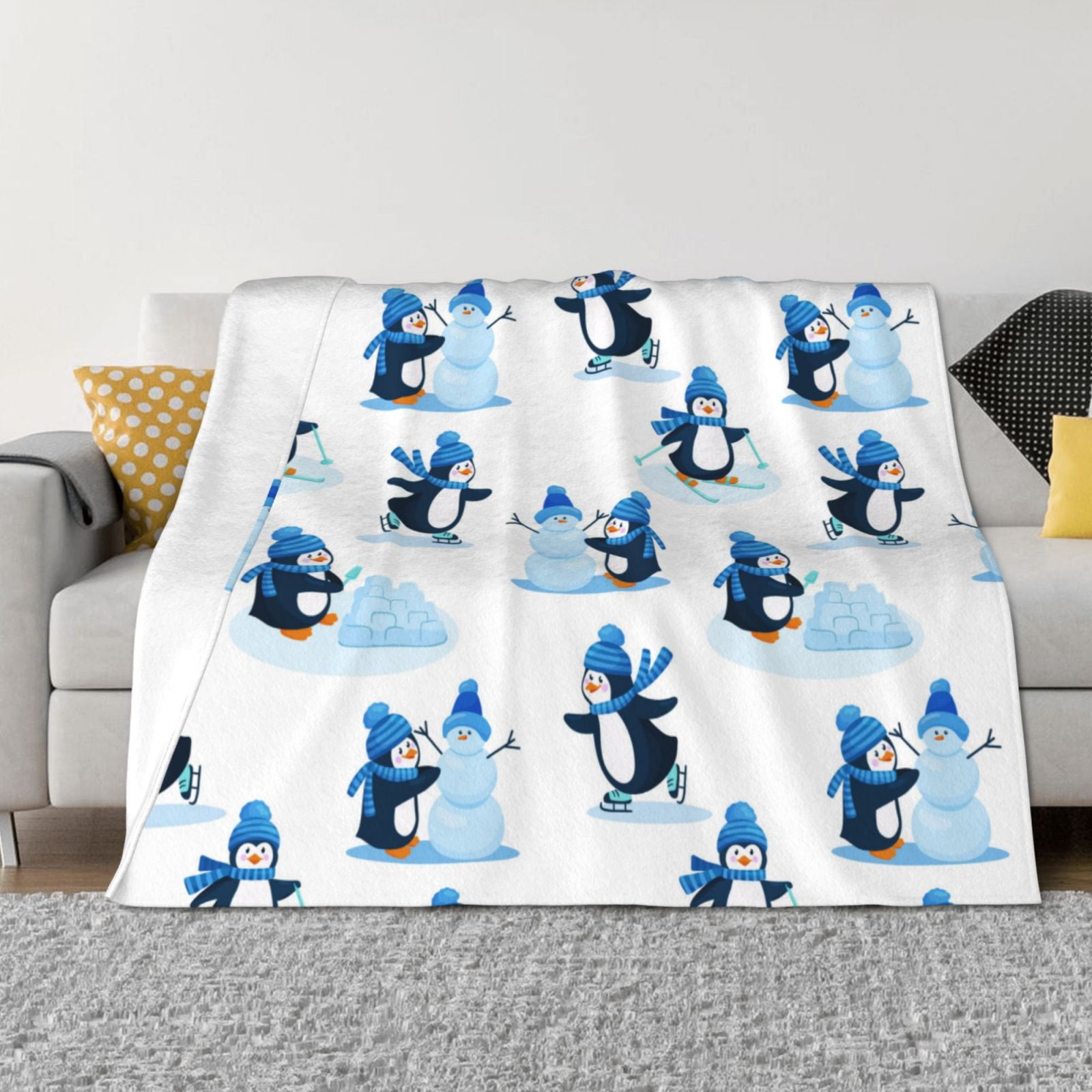 Throw Blanket for Couch - Penguin Winter Fun Soft Fuzzy Comfy Warm ...