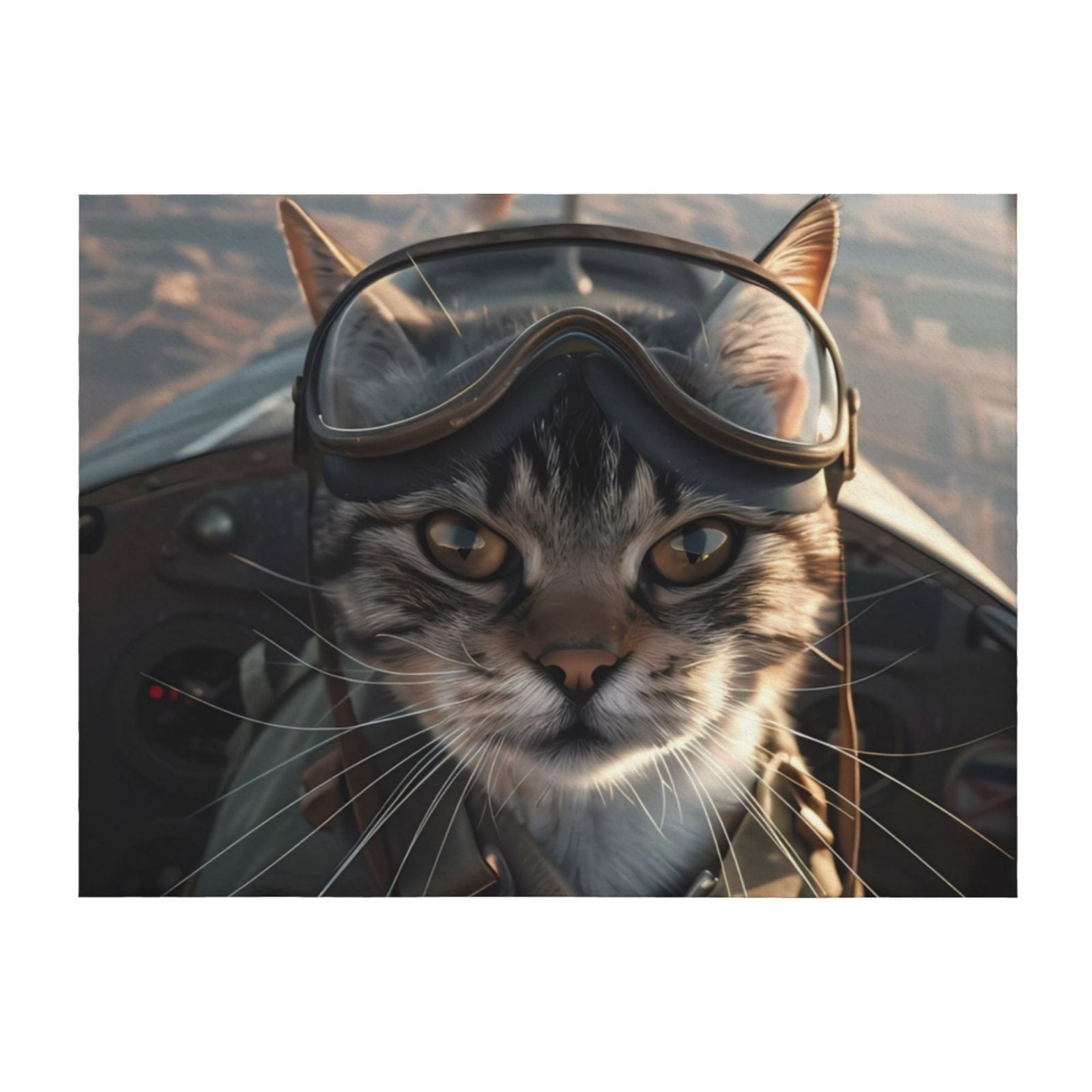 Throw Blanket for Couch Pilot Cat In Vintage Plane Super Soft Fuzzy ...