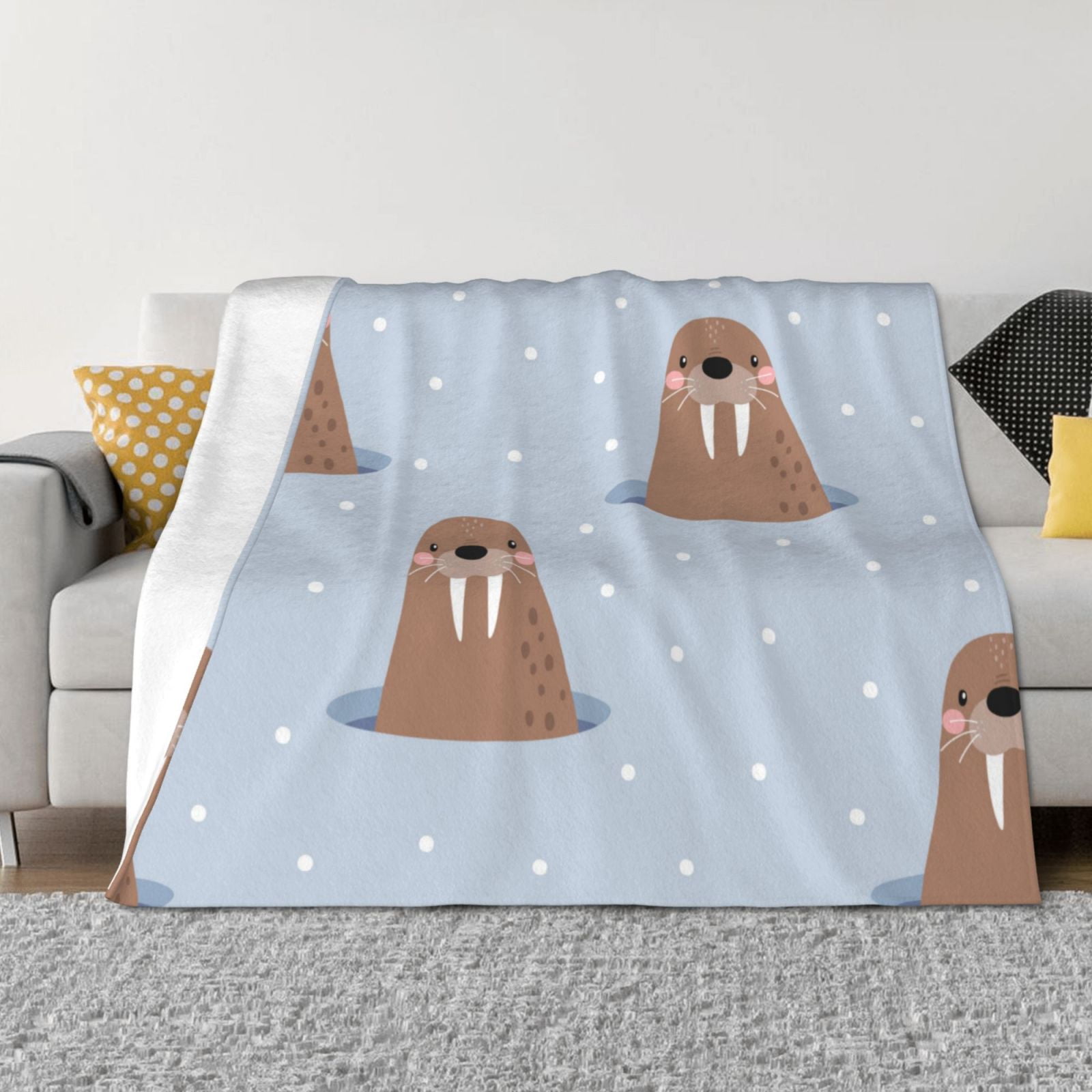 Throw Blanket for Couch - Playful Walrus Wonders Super Soft Fuzzy Comfy ...