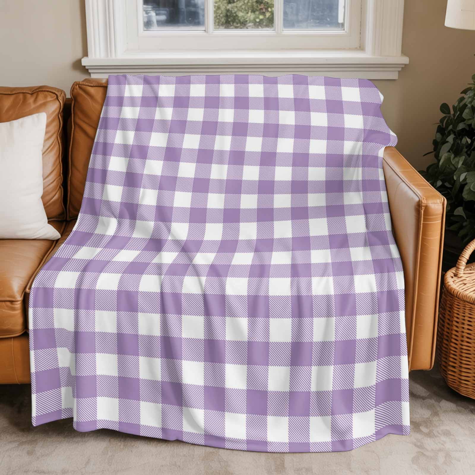 Throw Blanket for Couch Purple Buffalo Check Plaid Soft Fleece Flannel ...