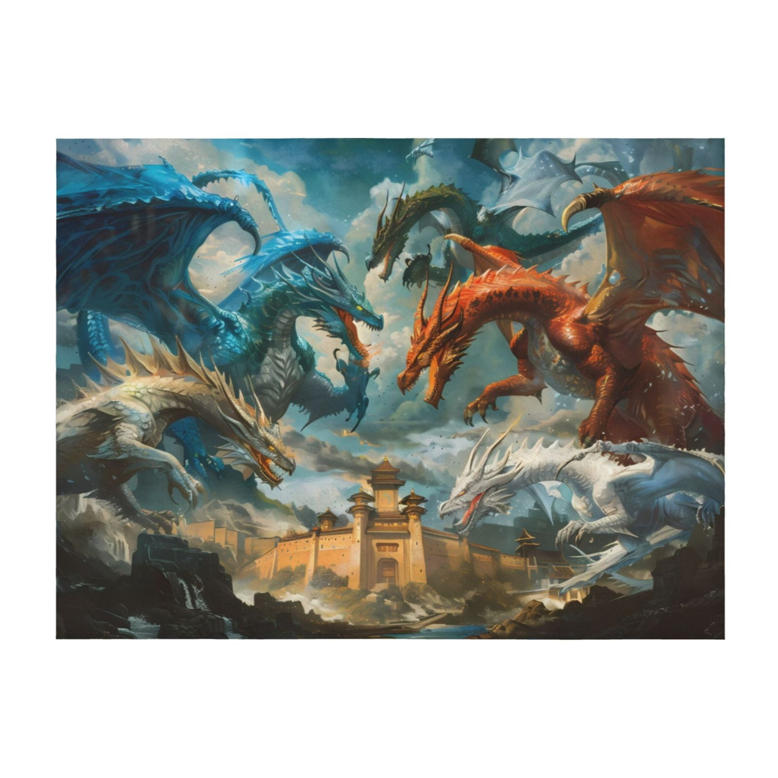 Throw Blanket for Couch, Red Blue Dragon Battle Epic Super Soft Fuzzy ...