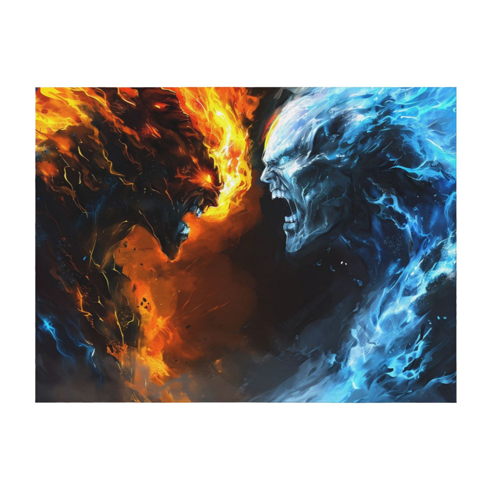 Throw Blanket for Couch - Red and Blue Fire Skull Warrior Super Soft ...