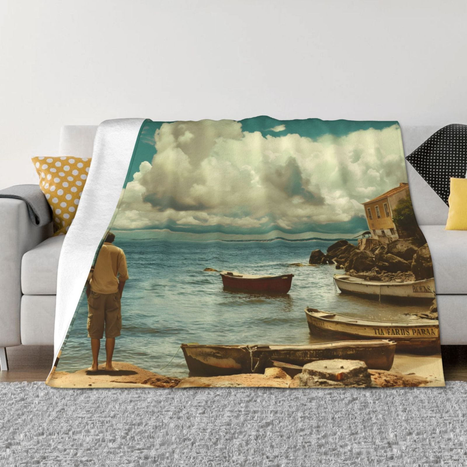 Throw Blanket for Couch, Serene Coastal Blue Sky Super Soft Fuzzy Comfy ...